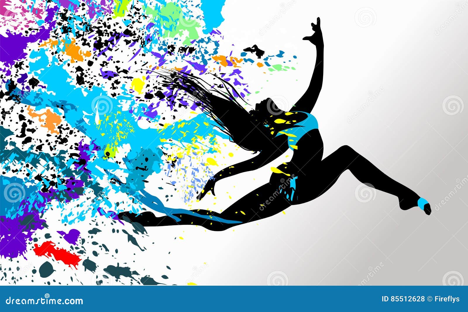 Dancing Girl in Bright Splatters. Stock Vector - Illustration of ...
