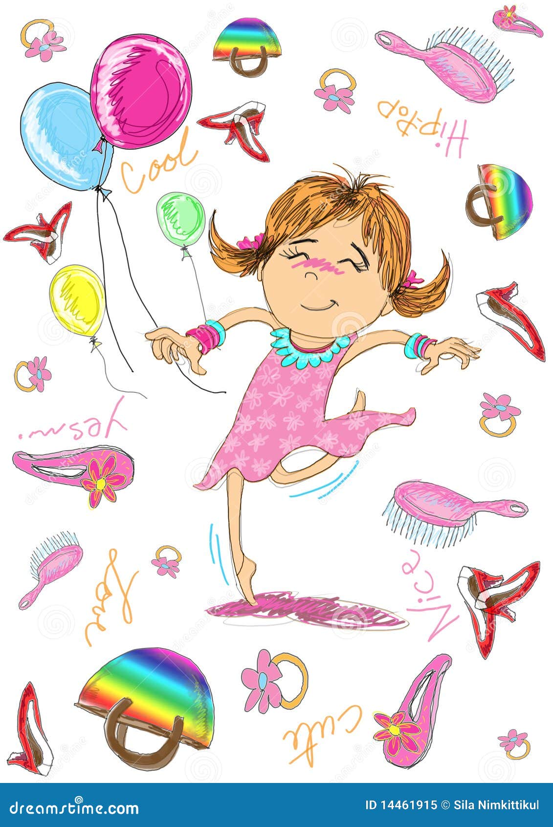 Dancing Girl Cartoon with Accessories Pattern Design Stock Illustration ...