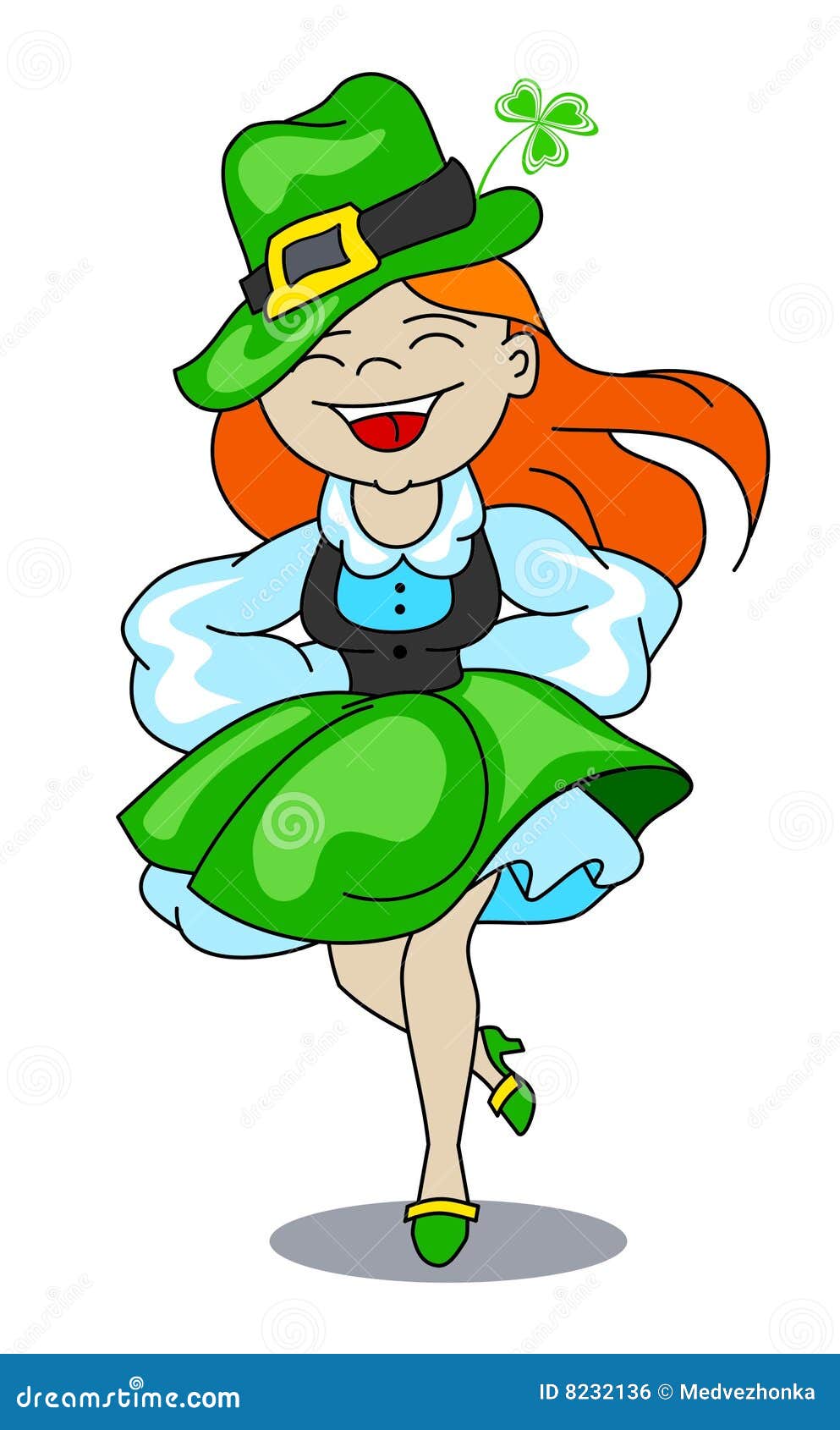 A Dancing Girl in a Green Skirt Stock Vector - Illustration of cartoon ...