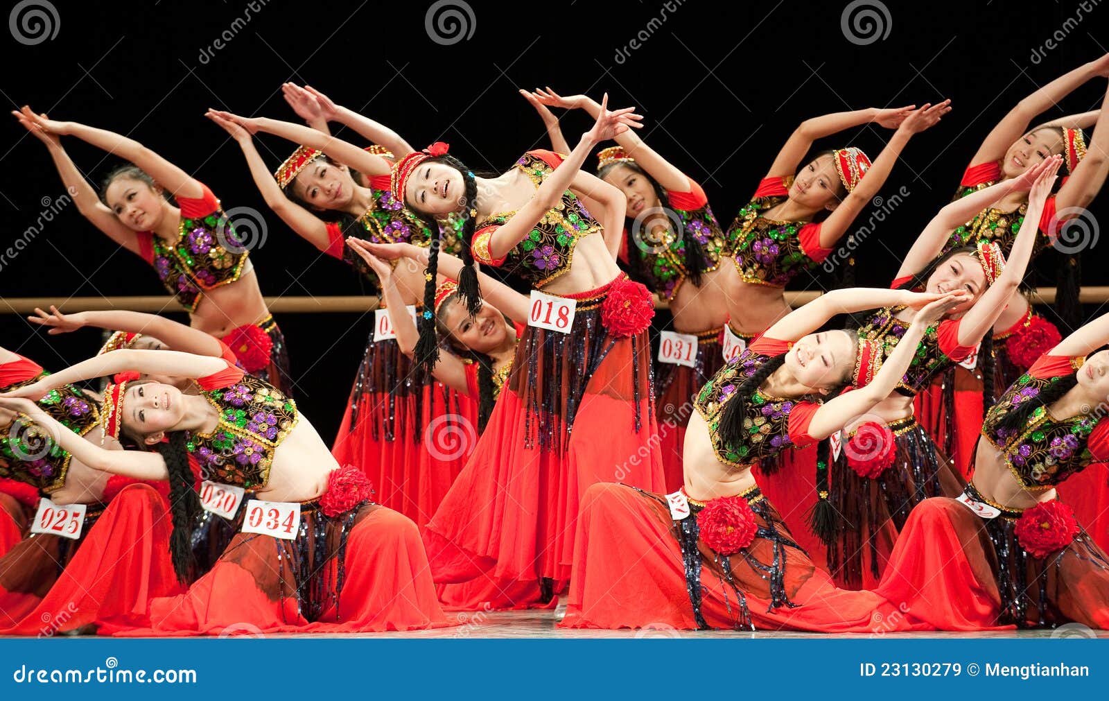 Dancing girls in red editorial stock image. Image of energy - 23130279