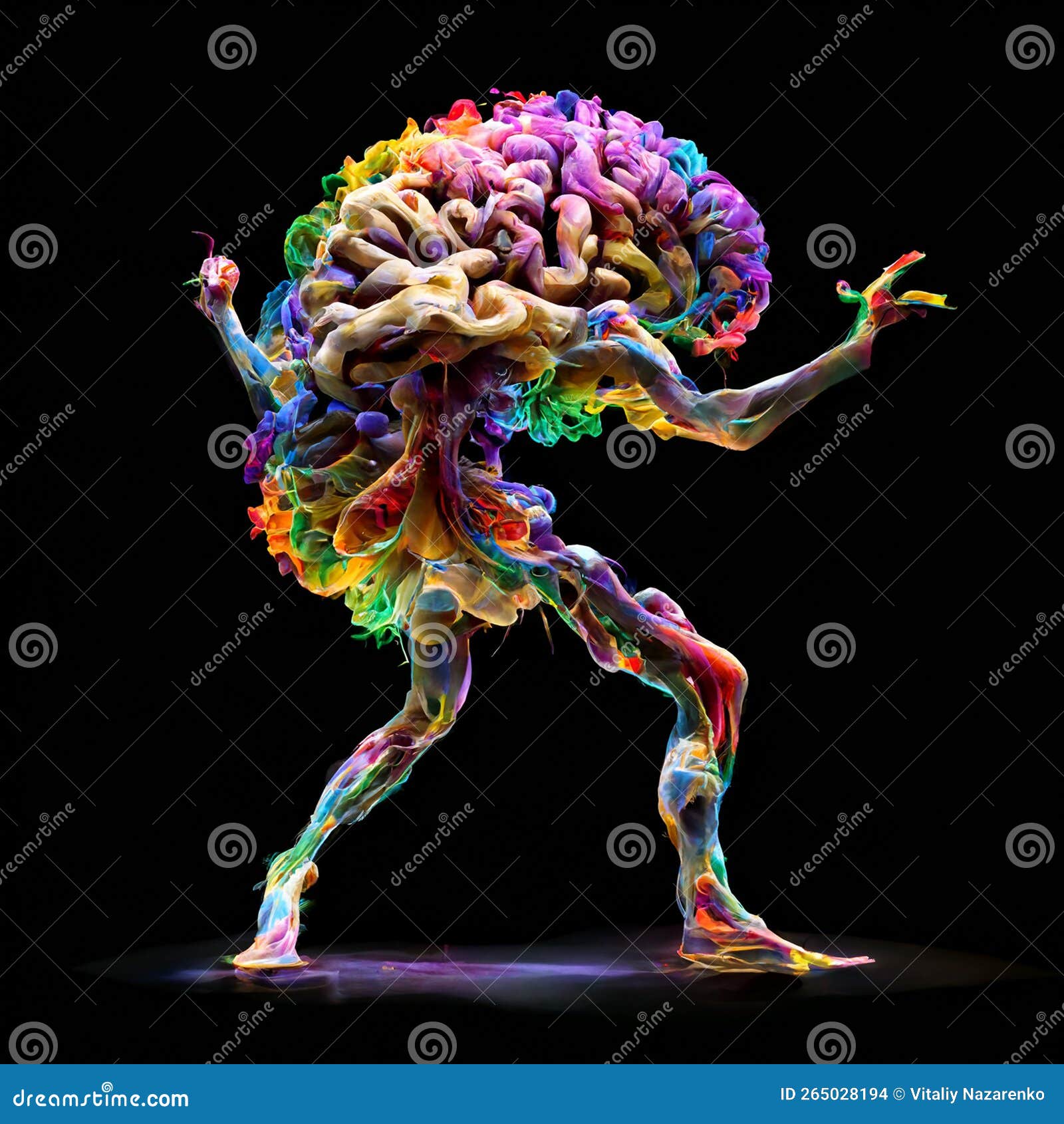 Dancing Human Brain of Bright Colors. AI Generated Stock Illustration ...