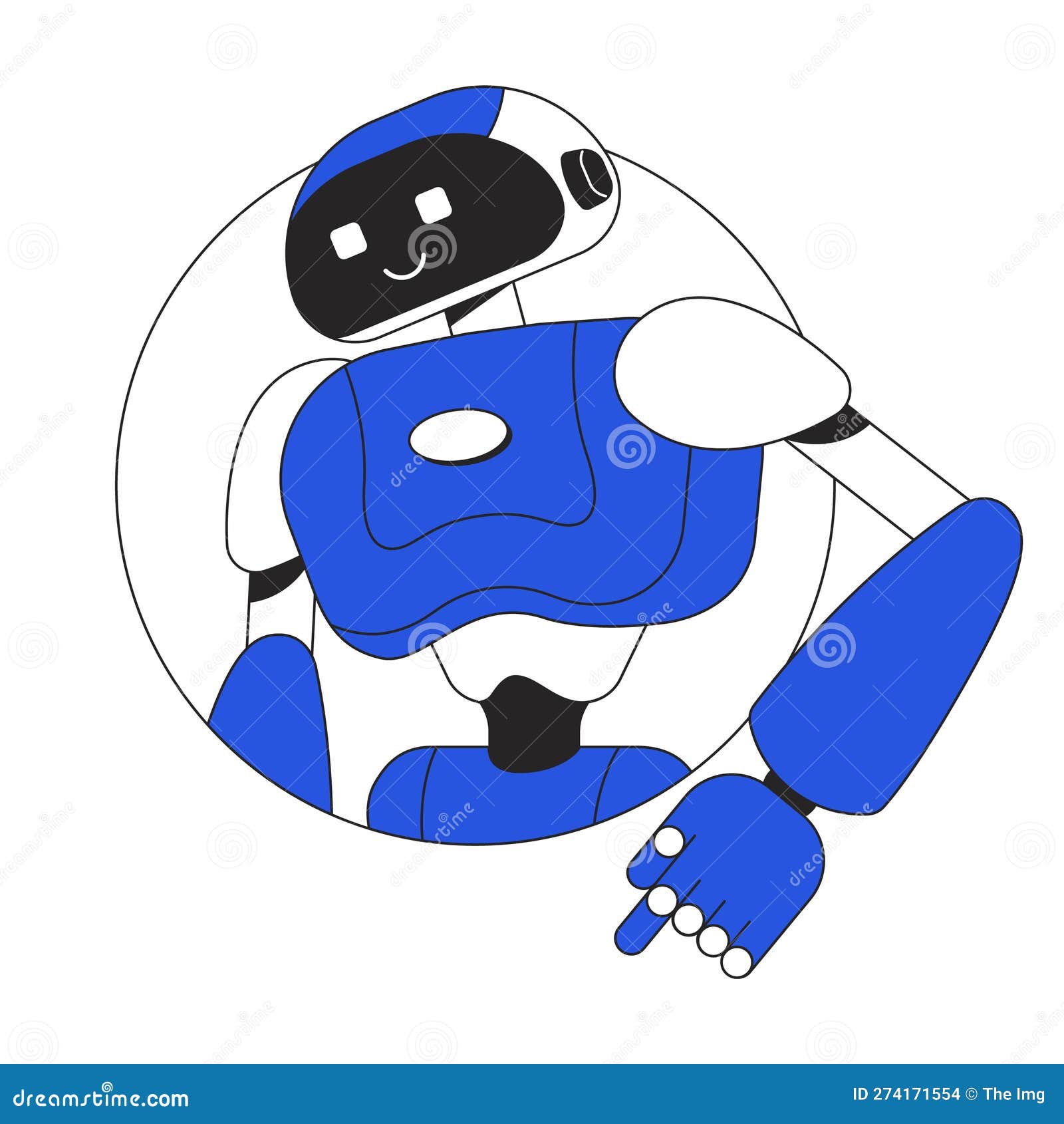 Dancing Humanoid Robot with Smile Linear Flat Color Vector Character ...