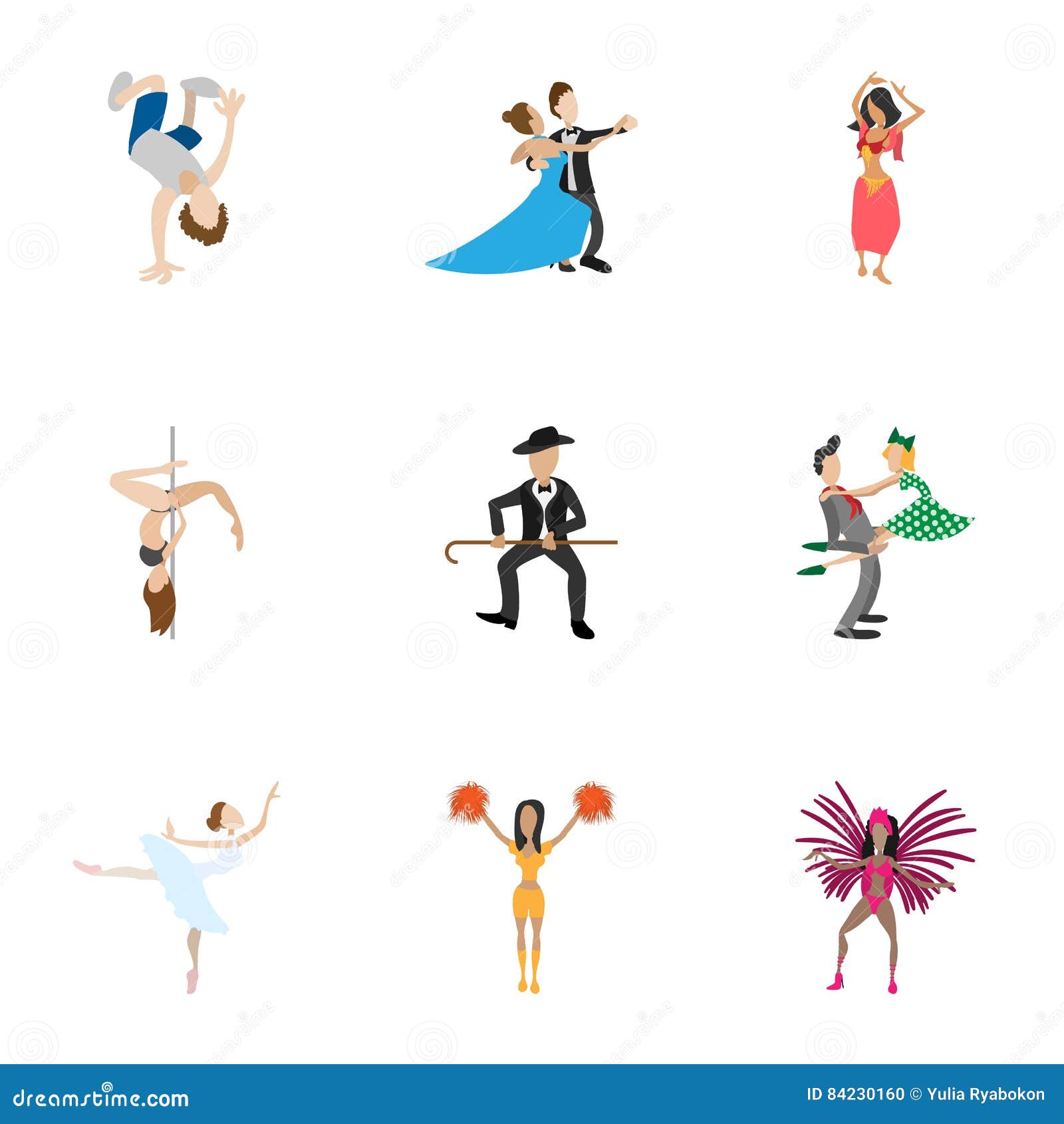 Dancing Icons Set, Cartoon Style Stock Vector - Illustration of class ...