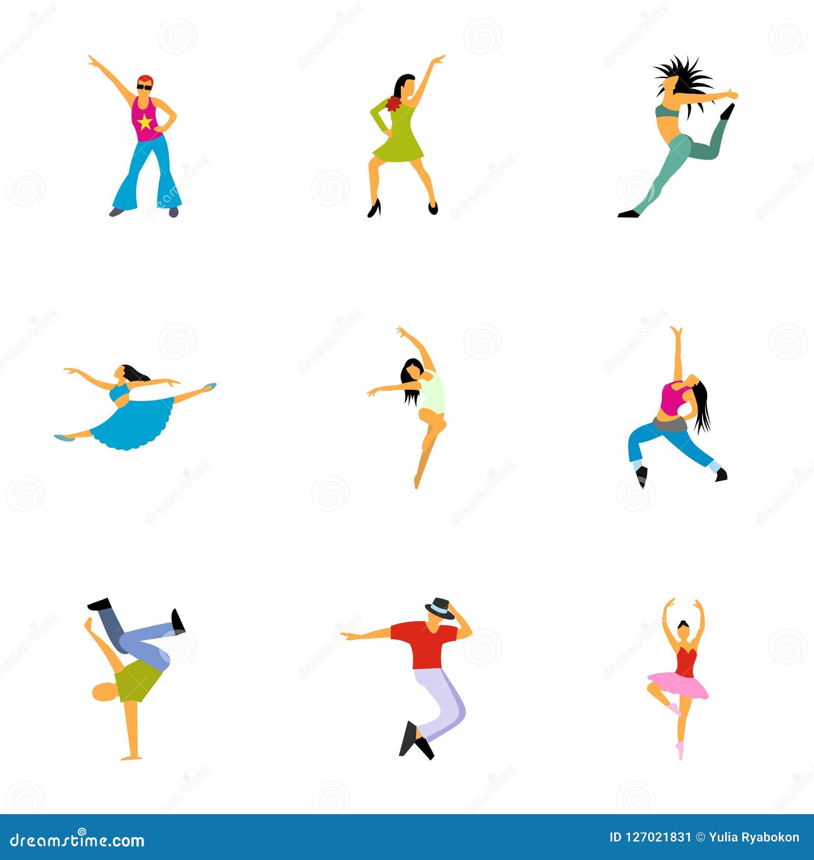 Dancing Icons Set, Flat Style Stock Illustration - Illustration of ...