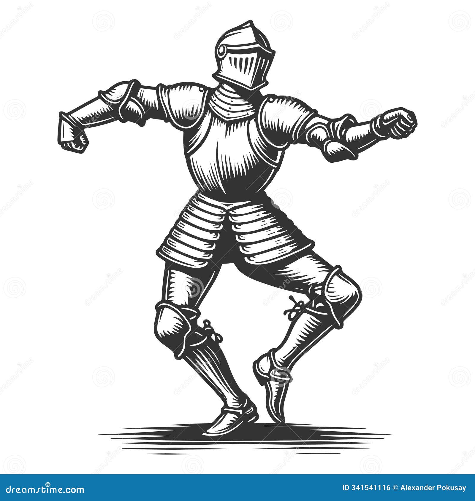 Dancing Knight in Armor Engraving Vector Stock Illustration ...