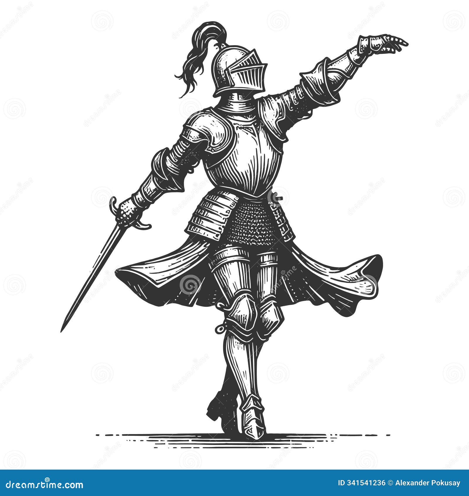 Dancing Knight in Armor Engraving Vector Stock Illustration ...