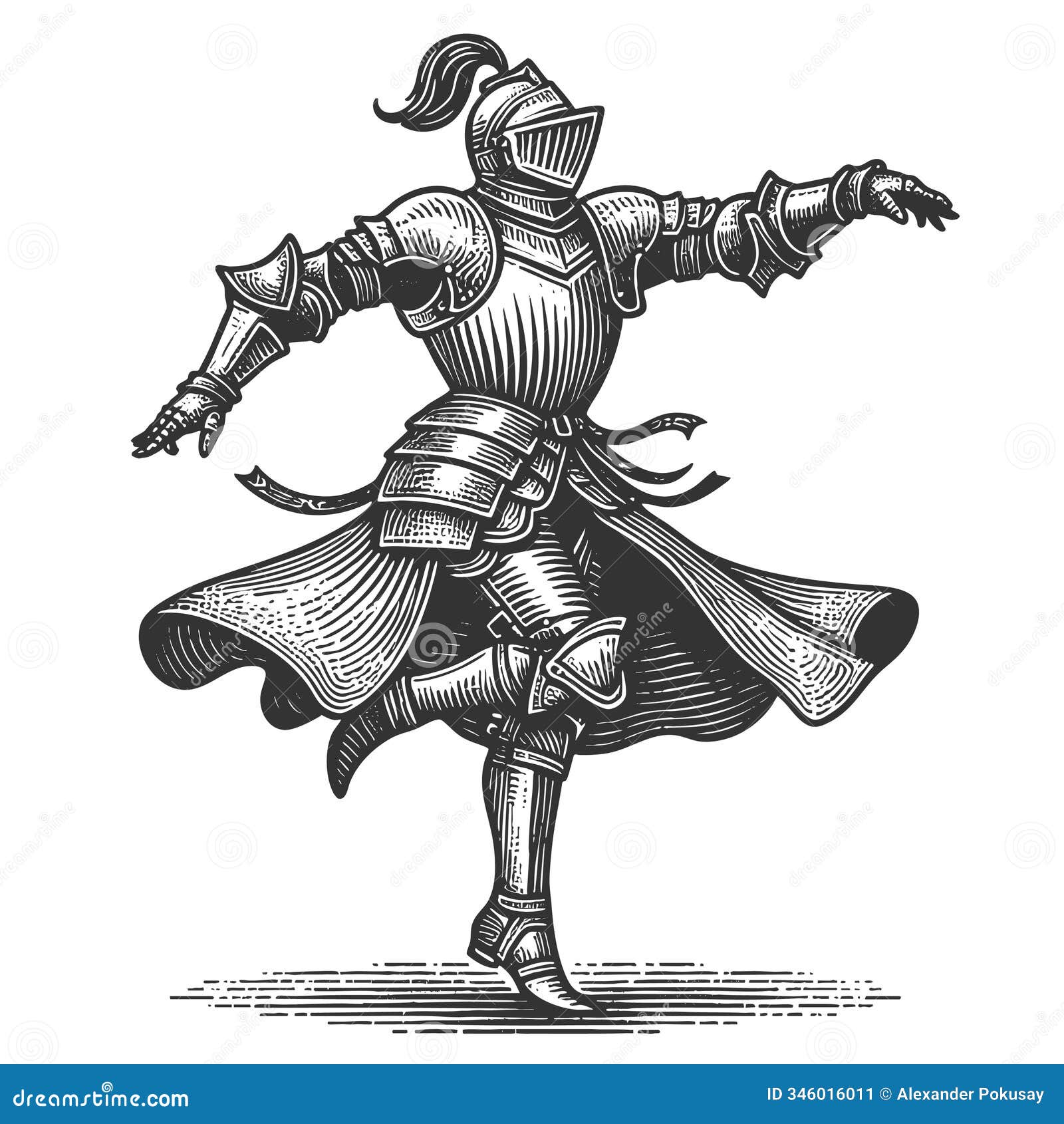Dancing Knight in Armor Engraving Vector Stock Illustration ...