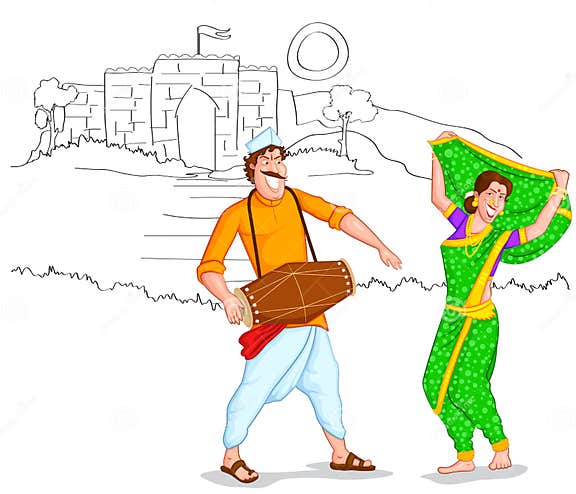 Dancing Maharashtrian Couple Stock Vector - Illustration of lavani ...