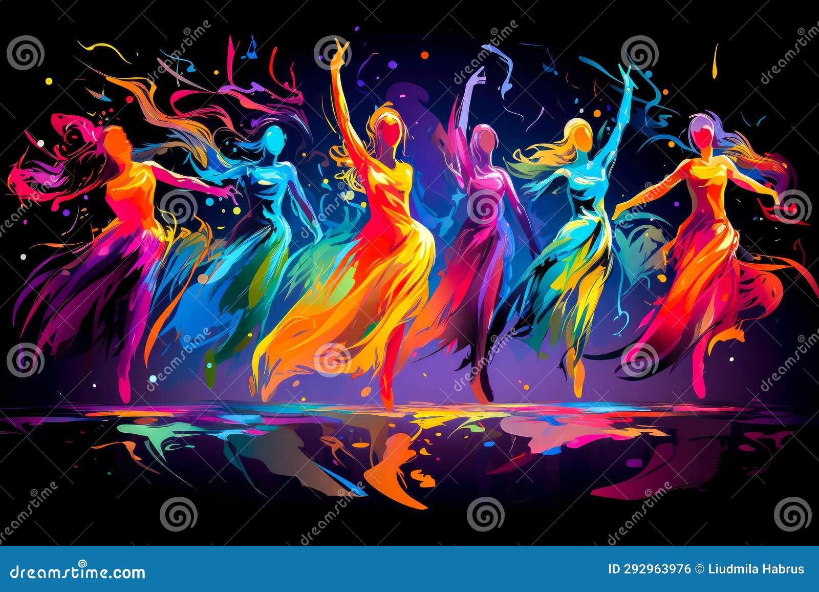 Dancing People. Colorful Illustration of a Group of Young Dancing ...