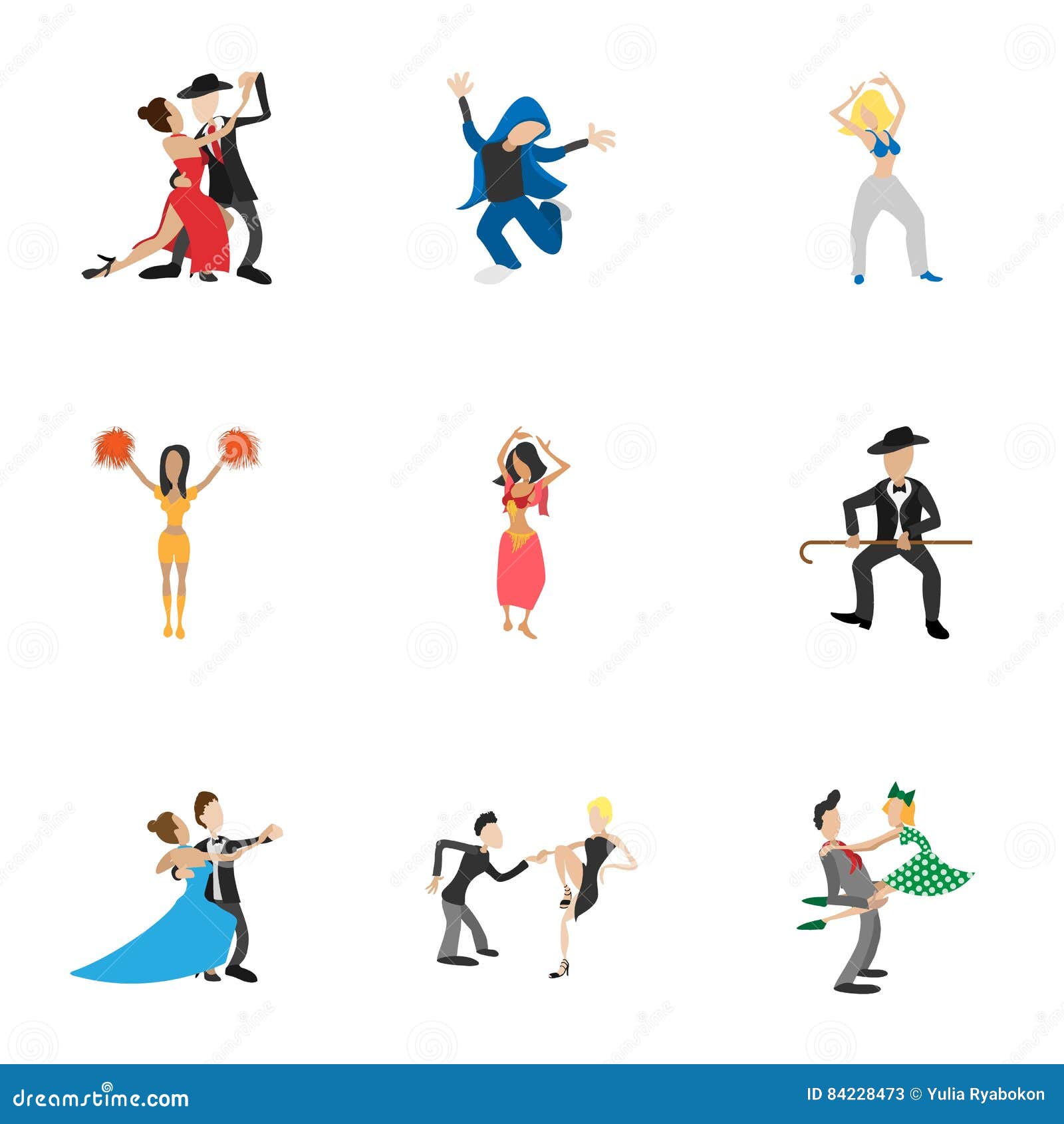 Dancing People Icons Set, Cartoon Style Stock Vector - Illustration of ...