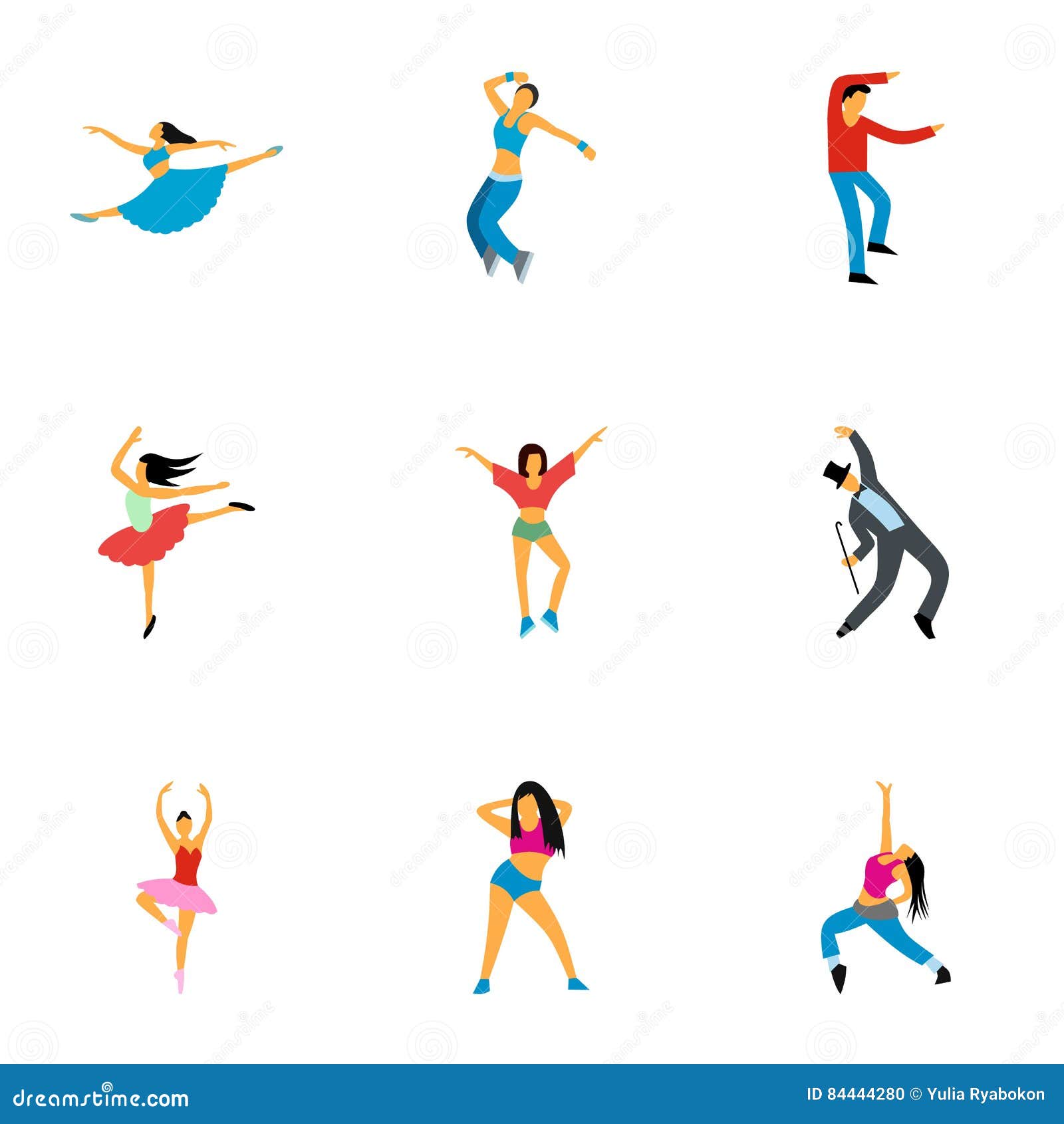 Dancing People Icons Set, Flat Style Stock Vector - Illustration of ...