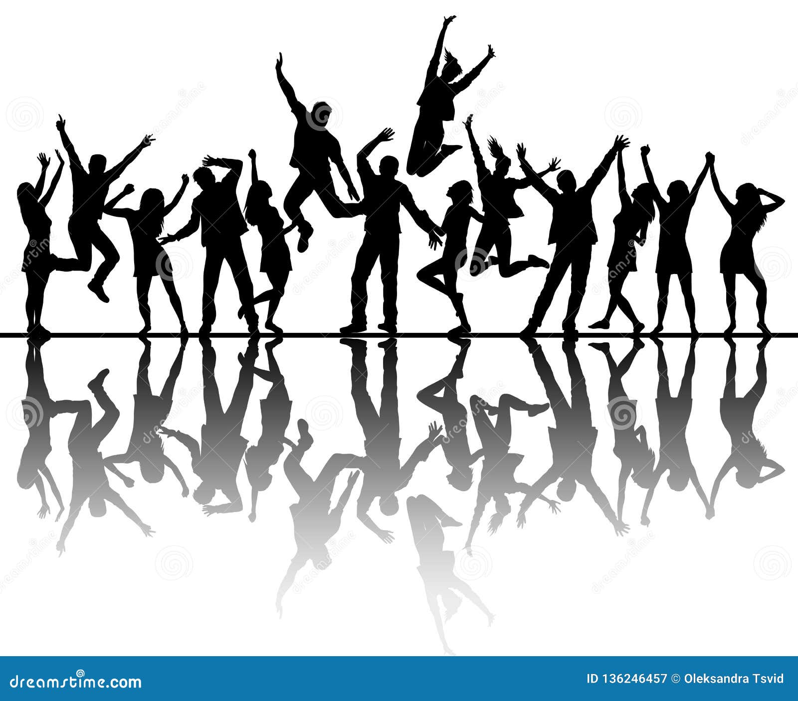Dancing Peoples Silhouettes with Reflection. Stock Vector ...