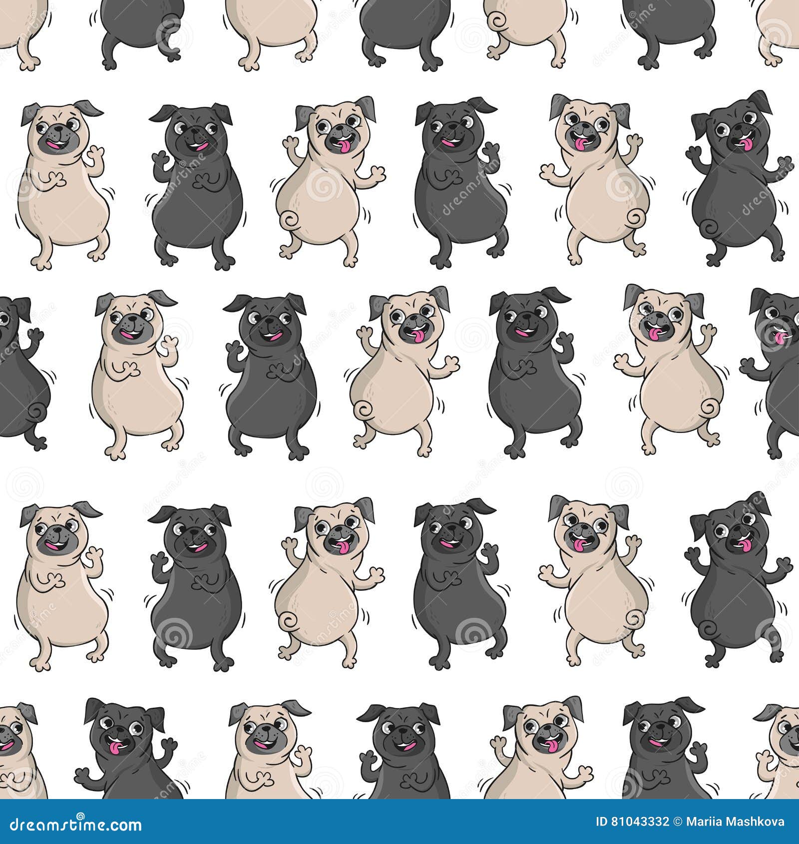 Dancing Pugs. Seamless Vector Pattern. Stock Vector - Illustration of ...