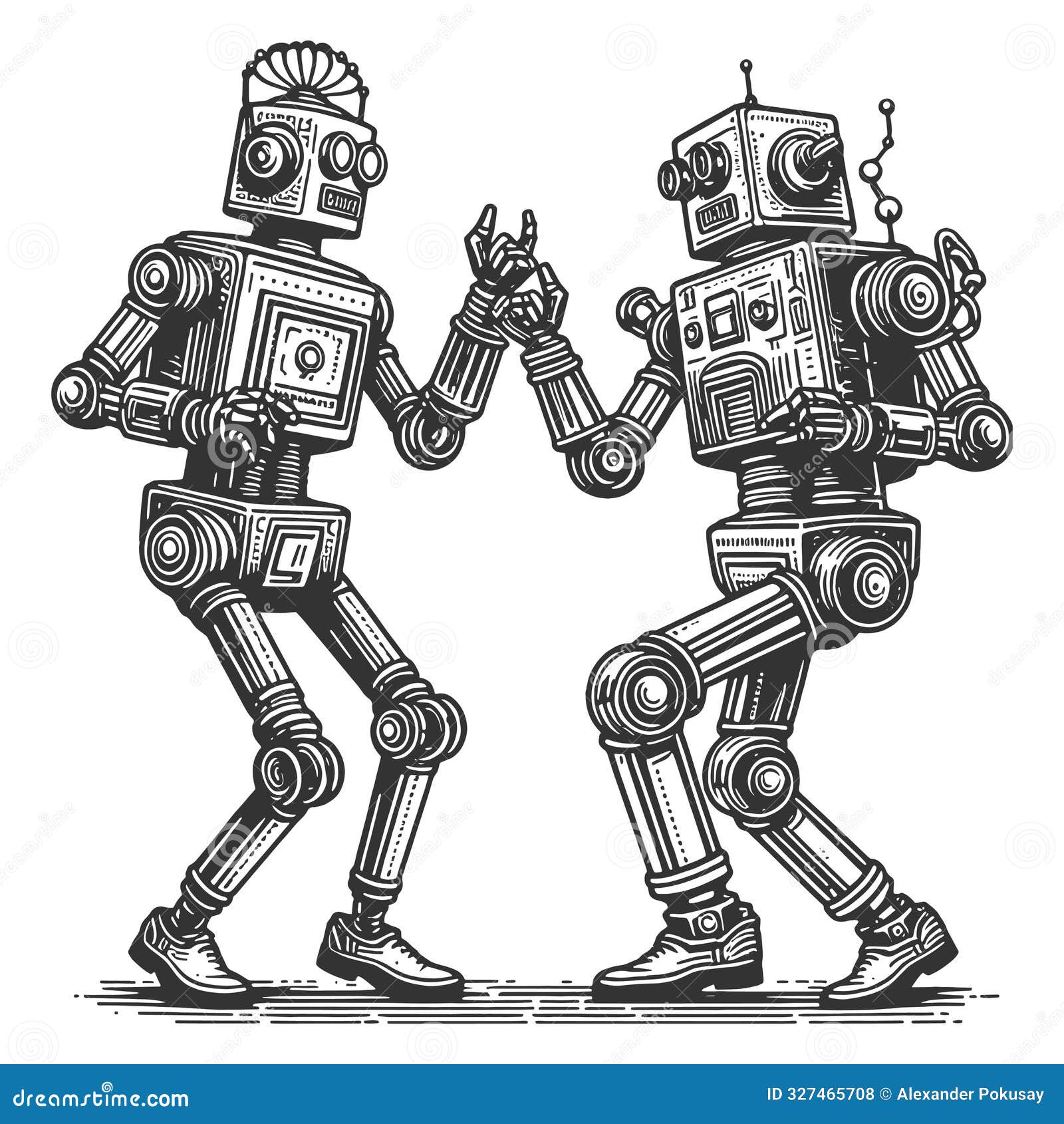 Dancing Robots Engraving Vector Illustration Stock Vector ...