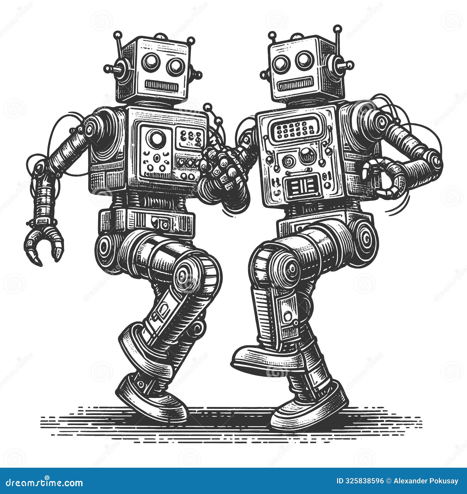 Dancing Robots Engraving Vector Illustration Stock Vector ...