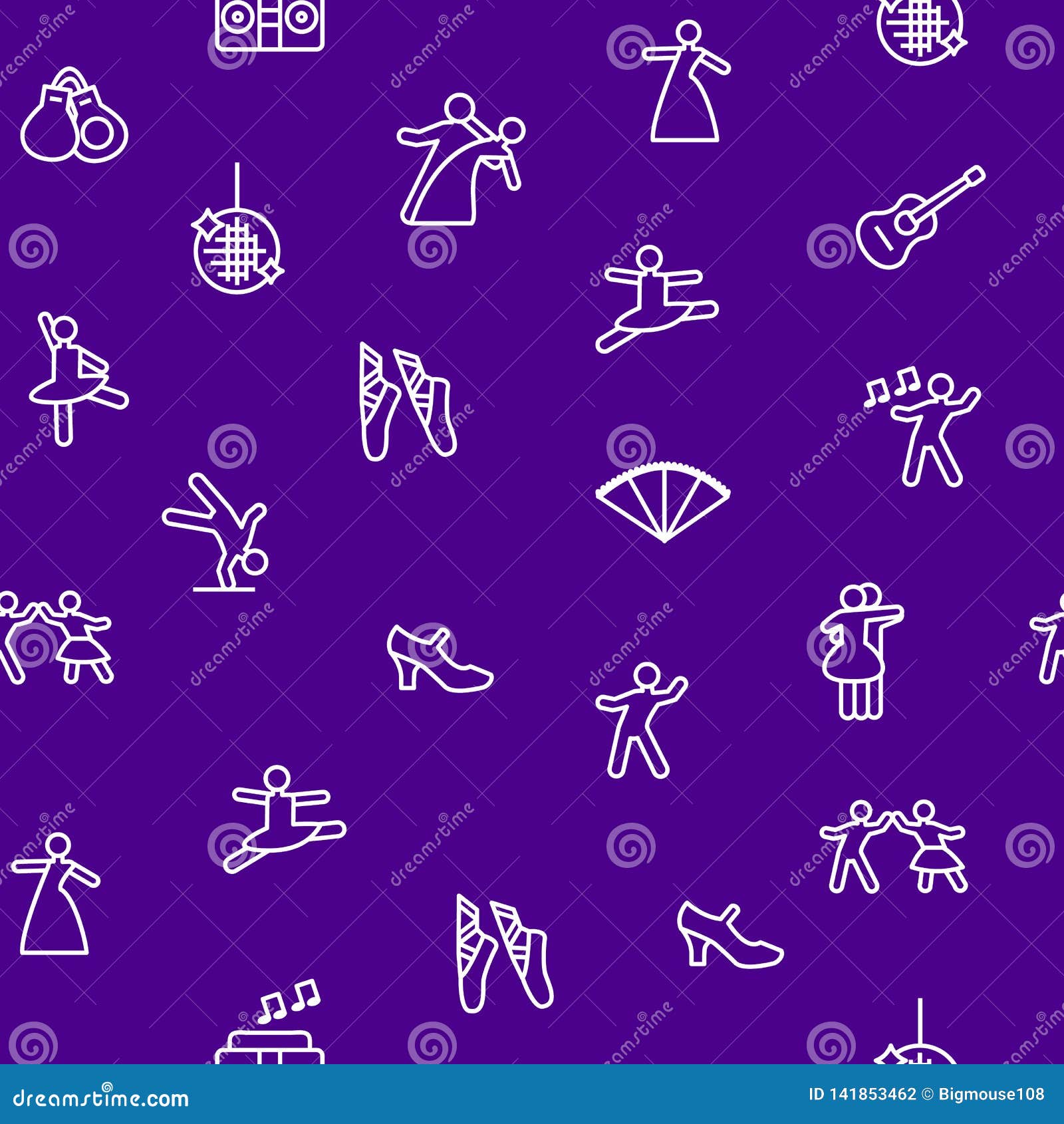 Dancing Signs Thin Line Seamless Pattern Background. Vector Stock ...