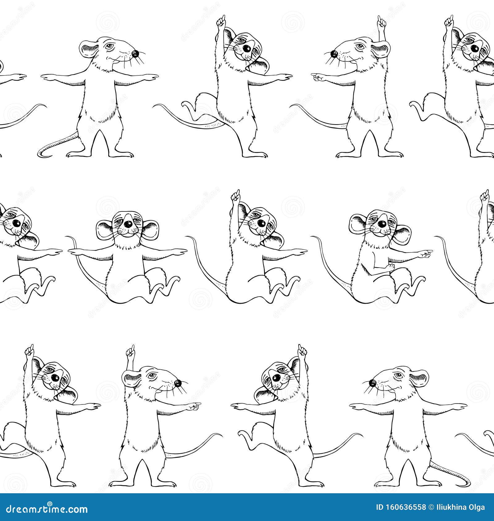 Dancing and Sitting Rats. Animals in One Line Stock Illustration ...
