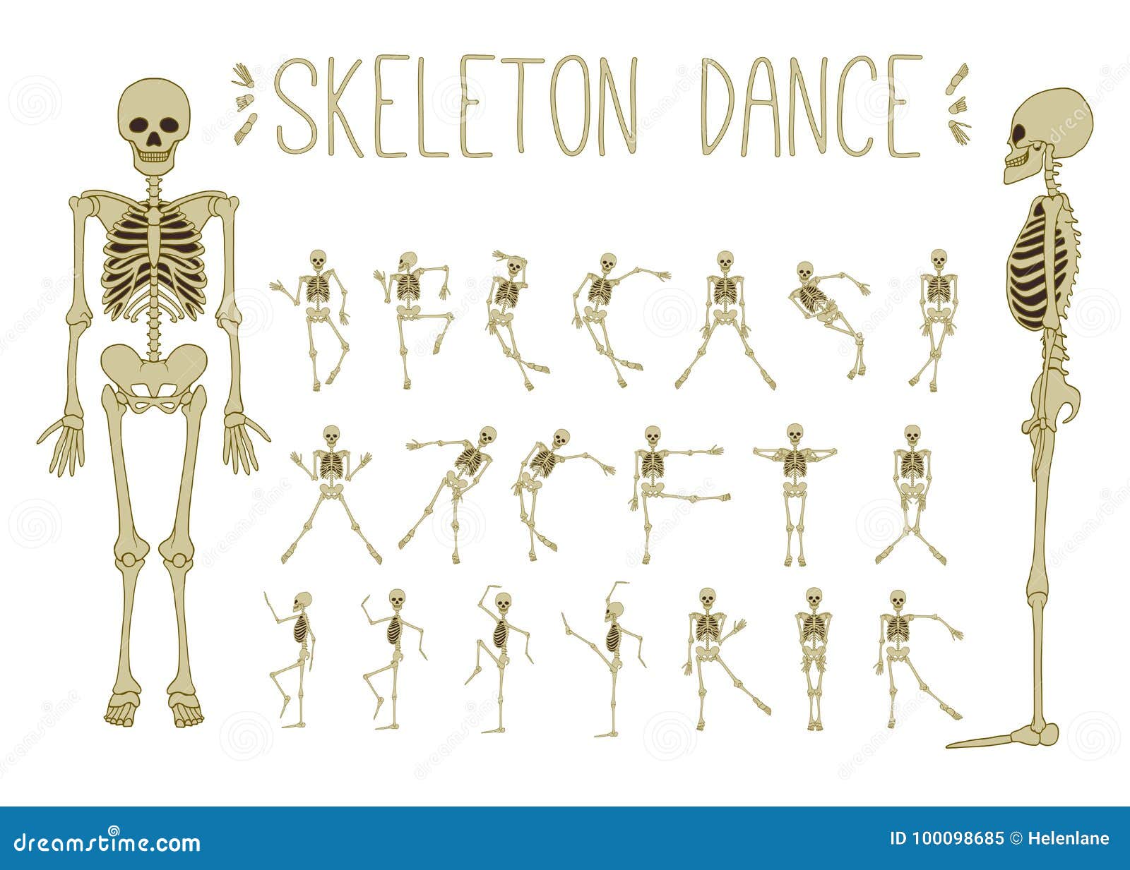 Dancing skeletons set. stock vector. Illustration of basic - 100098685