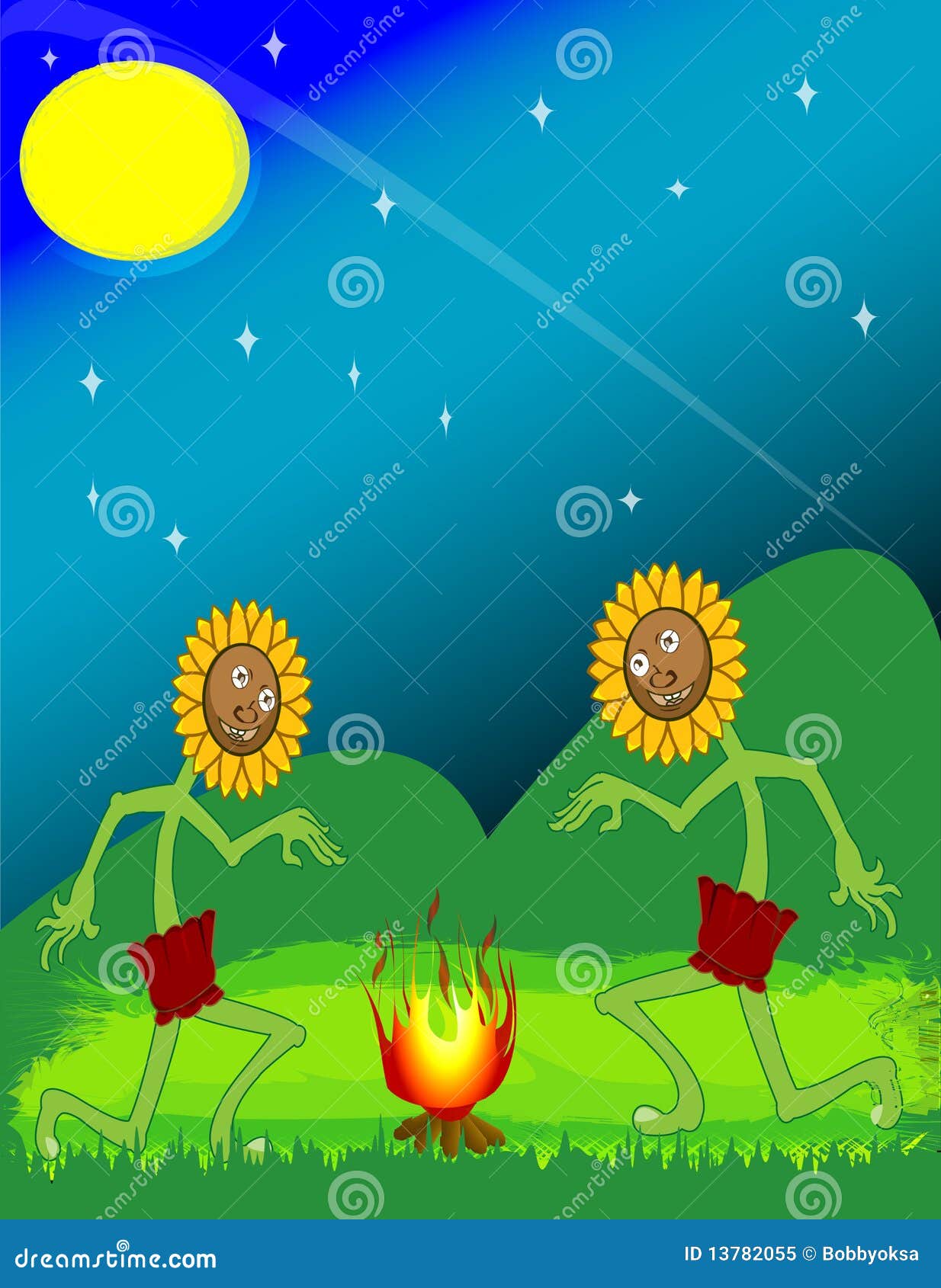 Dancing sunflower stock illustration. Illustration of fire - 13782055
