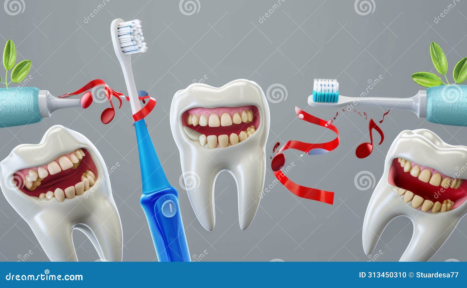 Dancing Teeth with Brushing Accessories Stock Illustration ...