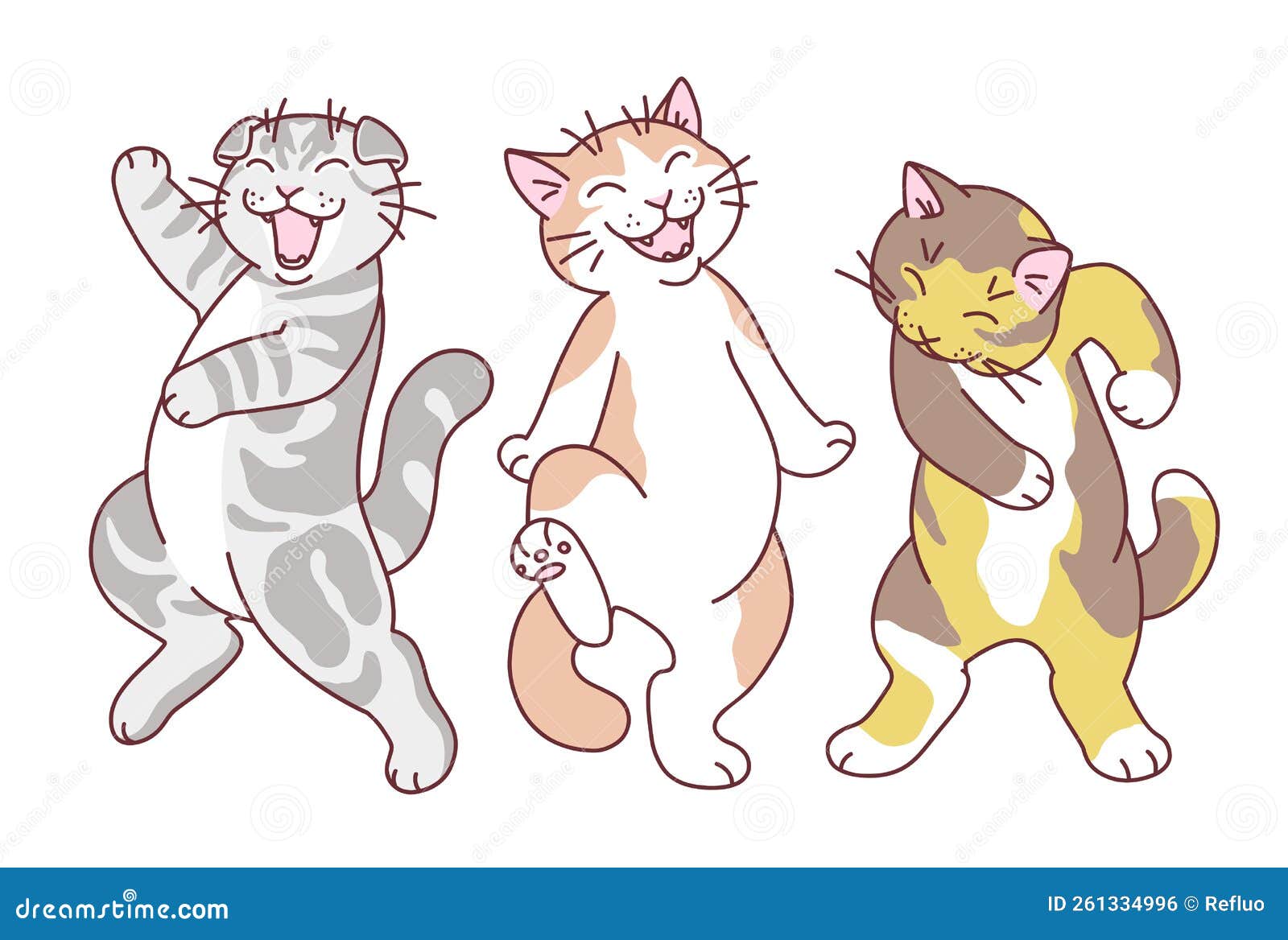 Dancing three cats stock vector. Illustration of kawaii - 261334996