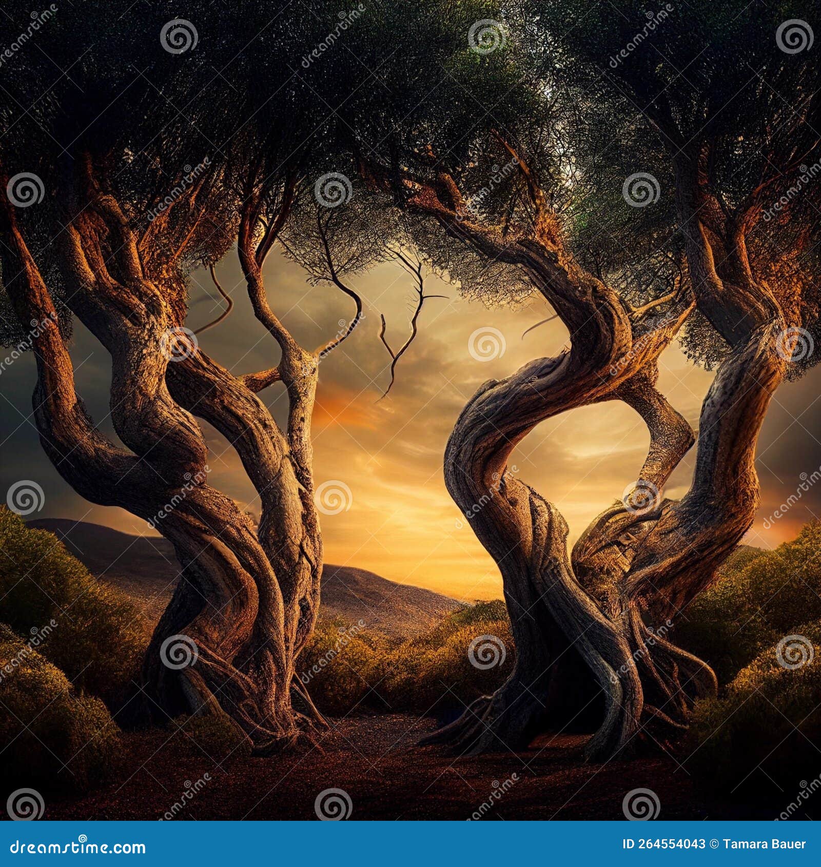 Dancing Trees in the Evening Stock Illustration - Illustration of ...