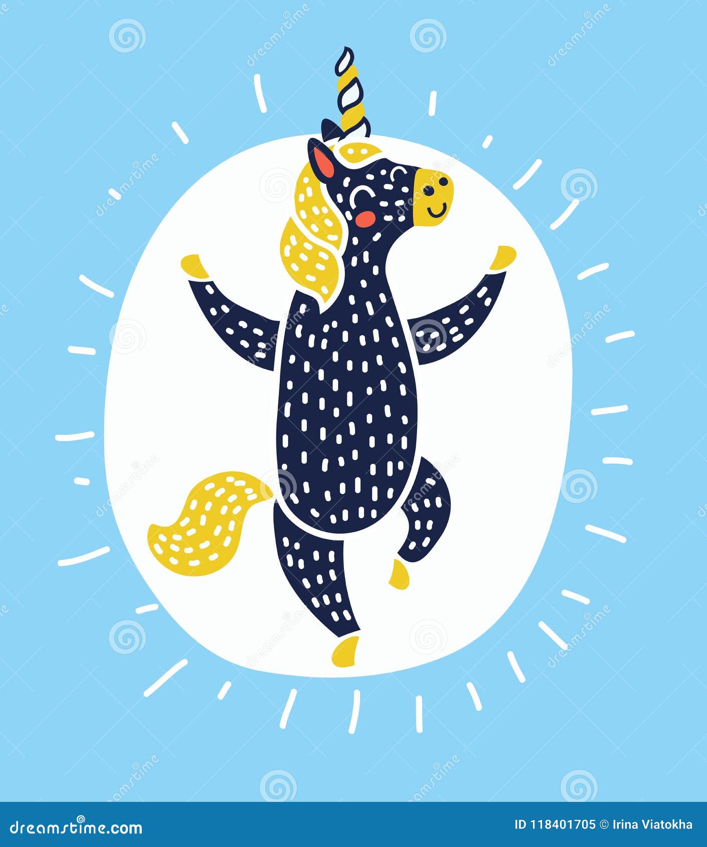 Dancing Unicorn with Blue Background Stock Vector - Illustration of ...