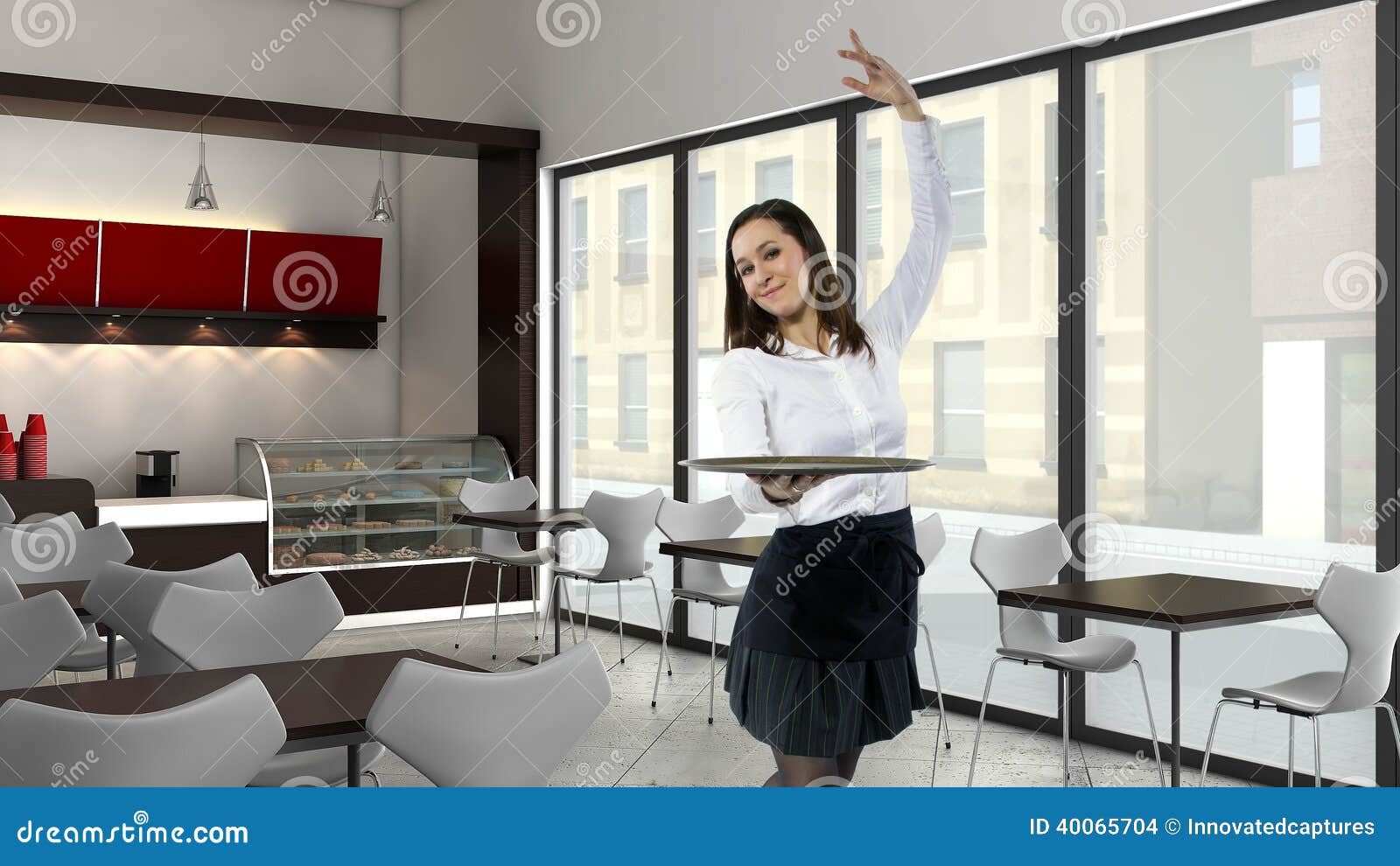 Dancing Waitress stock photo. Image of dress, apron, brunette - 40065704