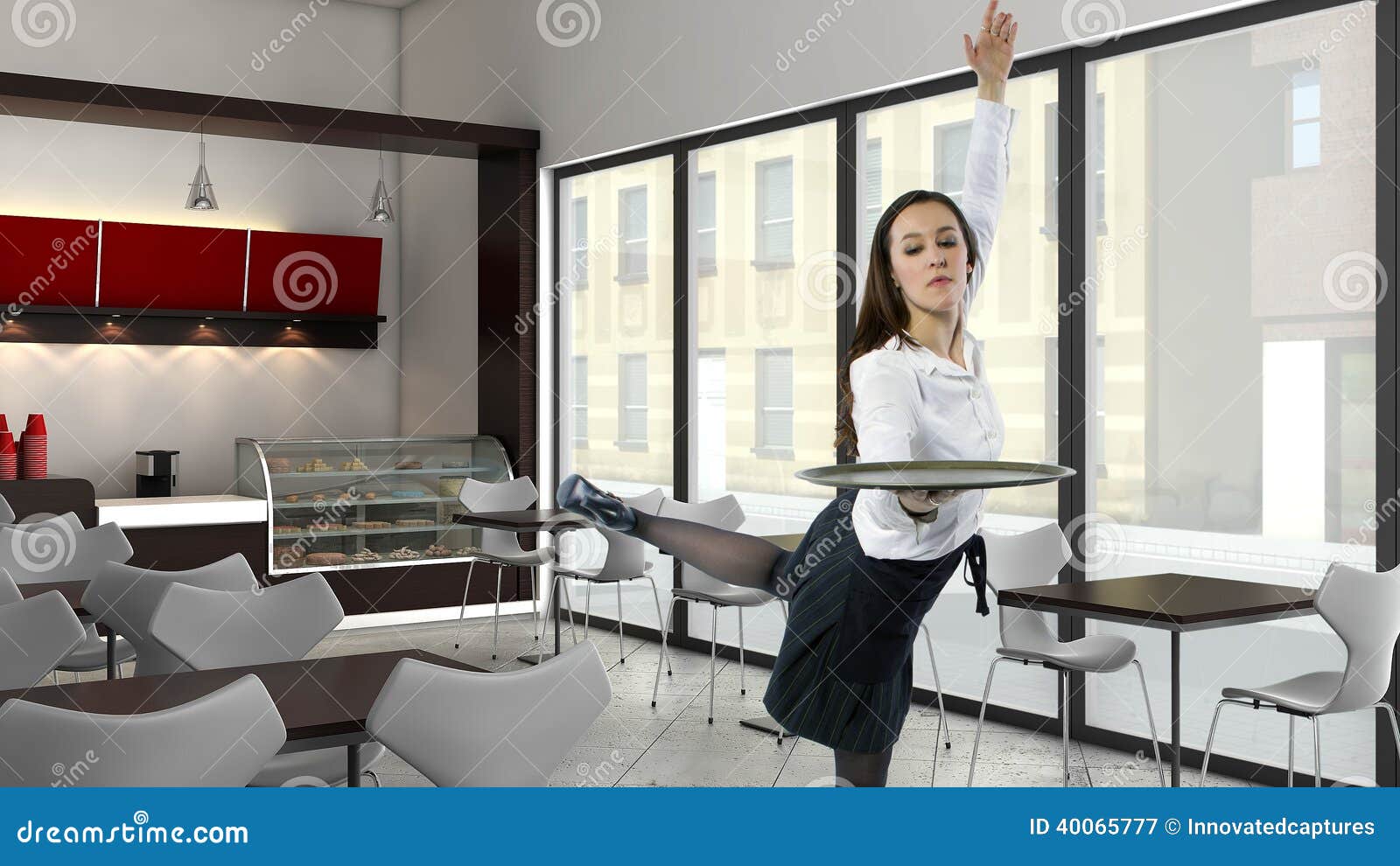 Dancing Waitress stock image. Image of attractive, food - 40065777