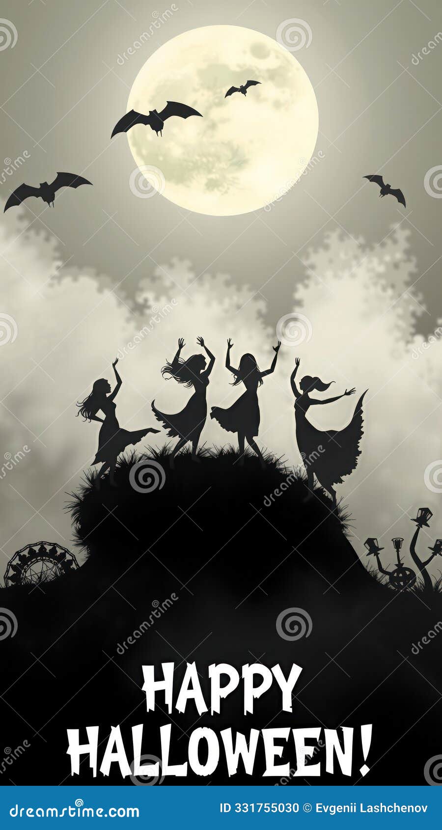 Dancing Witch Shadows Under Full Moon, Text Happy Halloween. AI ...