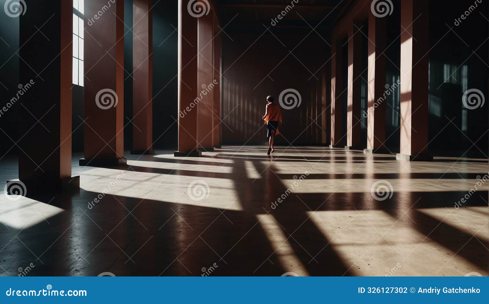 Dancing Woman Amid Columns: Play of Light and Shadow in Elegant Dance ...