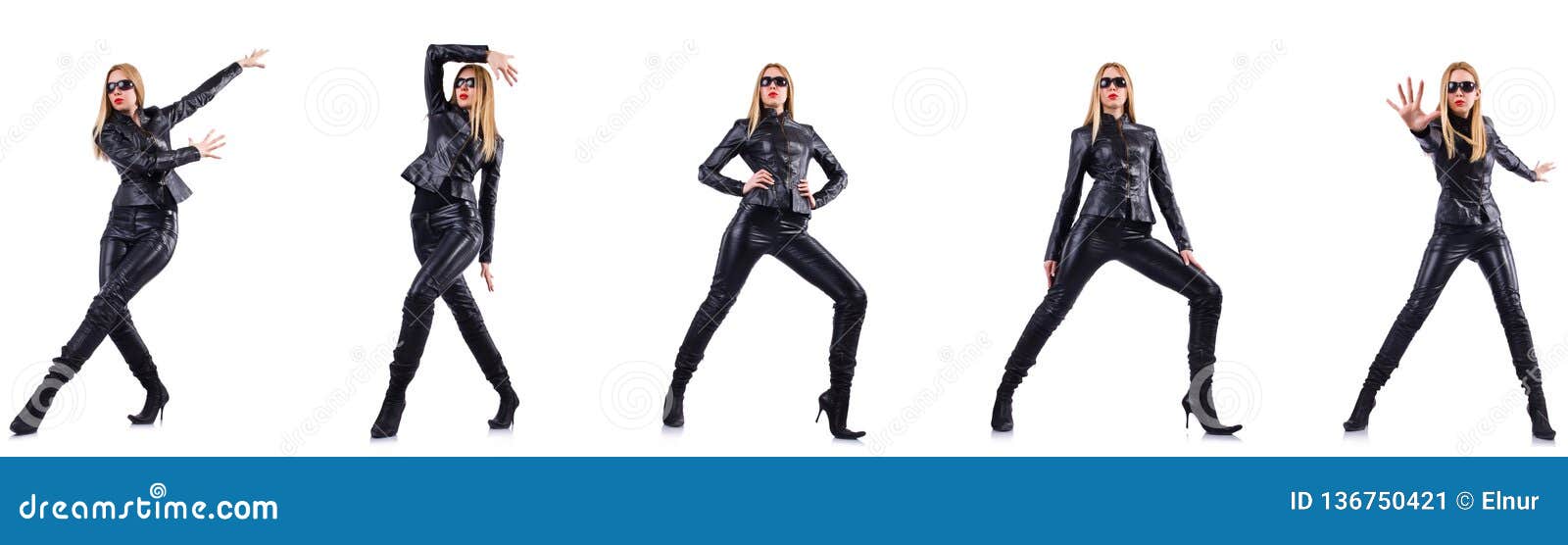 The Dancing Woman in Black Leather Costume Stock Image - Image of ...