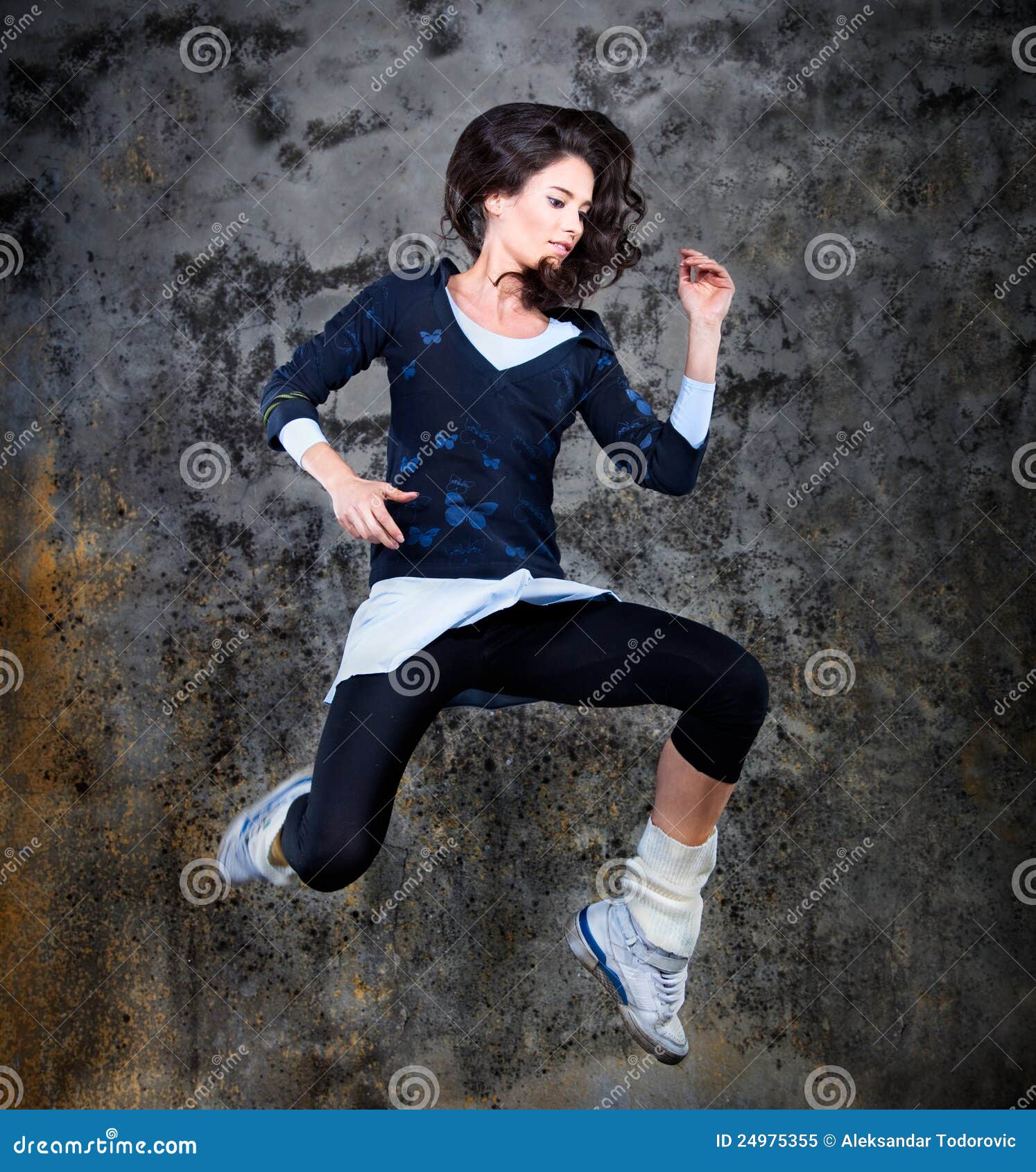 Dancing woman, jumping up. stock image. Image of grey - 24975355