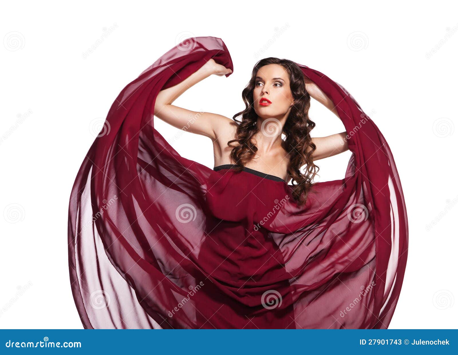 Dancing Woman in Red Dress Flying on Wind Stock Image - Image of beauty ...