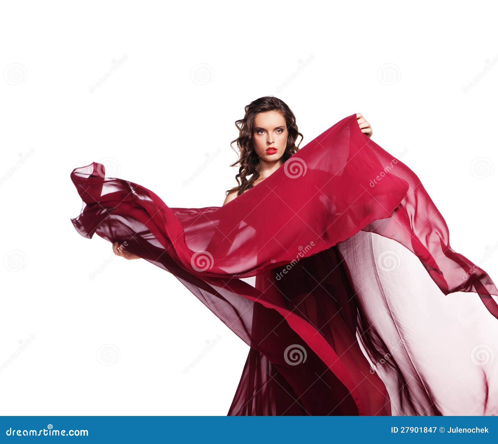 Dancing Woman in Red Dress Flying on Wind Stock Image - Image of ...