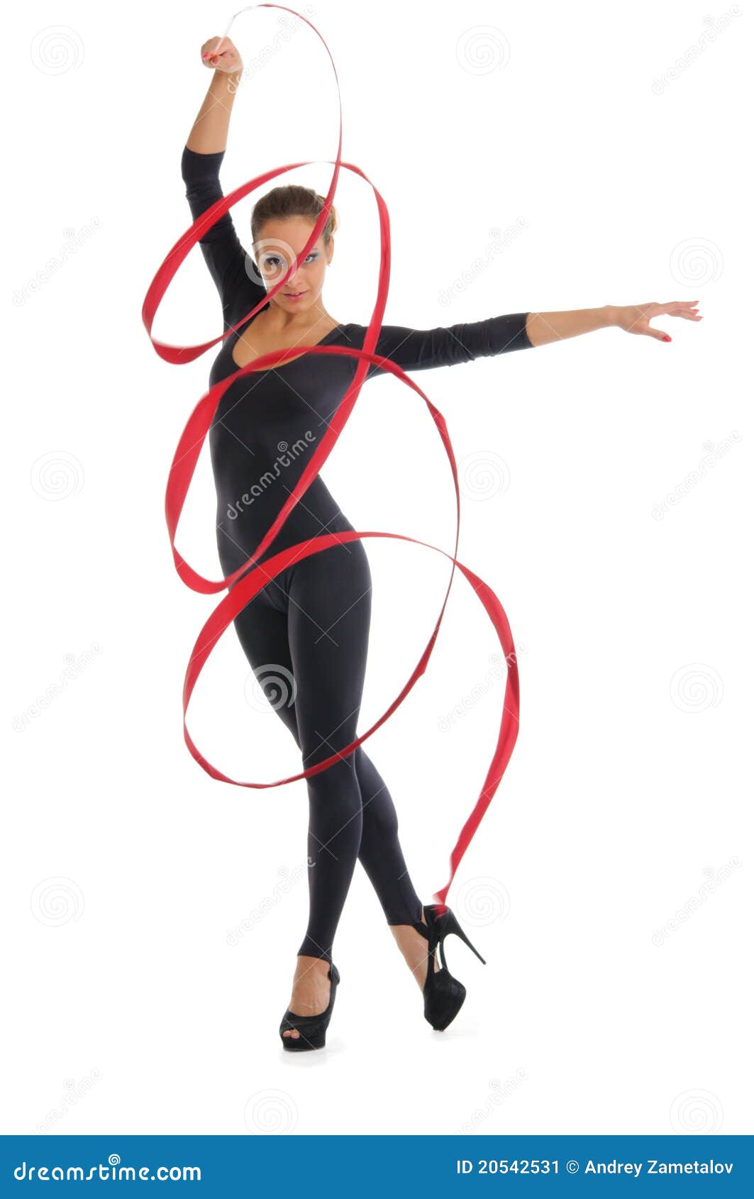 Dancing Woman with Red Ribbon Stock Image - Image of beautiful, black ...
