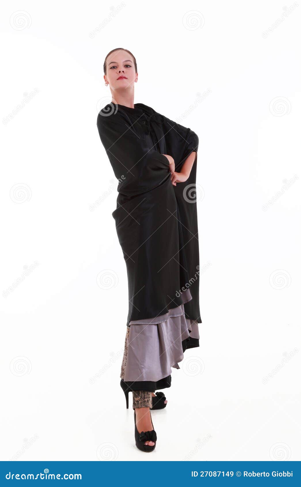 Dancing Young Woman with Black Mantle Stock Image - Image of people ...