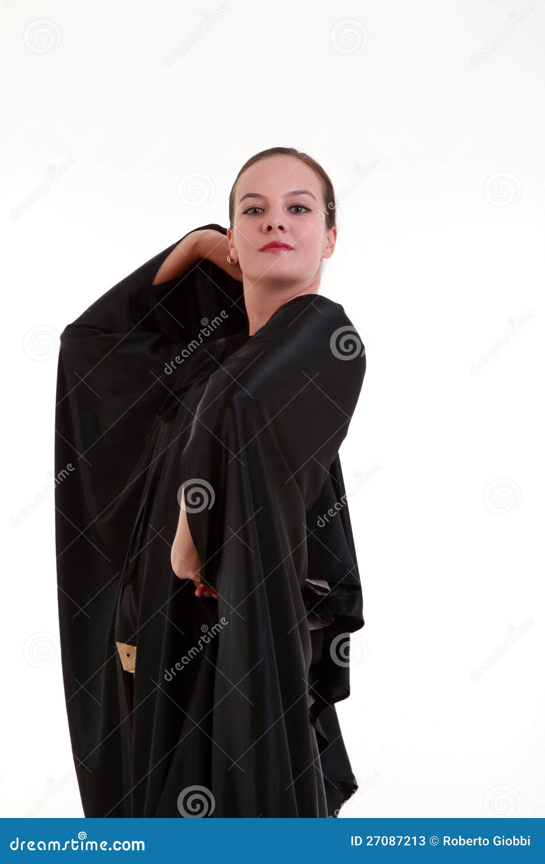 Dancing Young Woman with Black Mantle Stock Image - Image of graduate ...