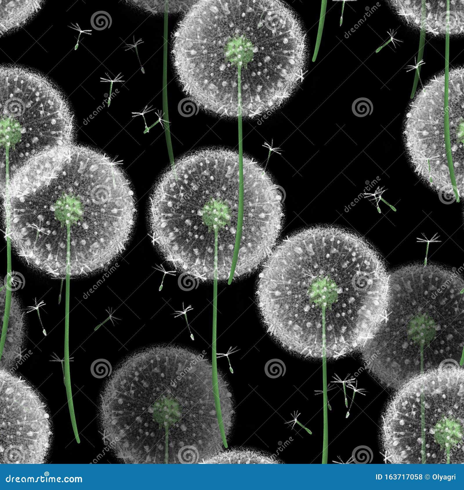 Dandelion Seamless Floral Pattern Stock Illustration - Illustration of ...