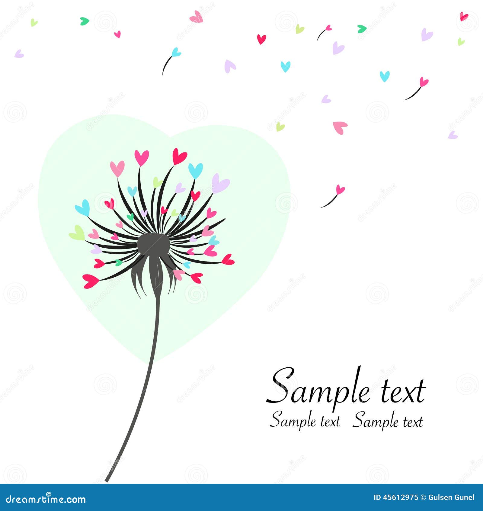 Dandelion With Hearts. Black And White Dandelion With Flying Seeds ...