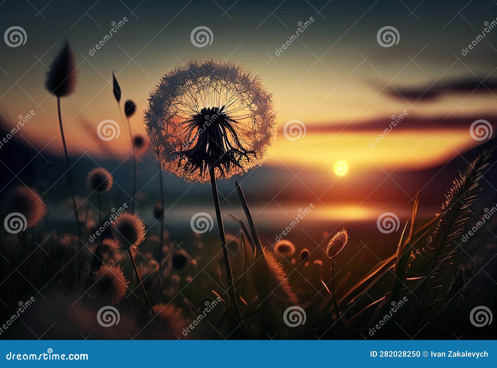 Dandelion in Field at Sunset.illustration. AI Generative Stock ...