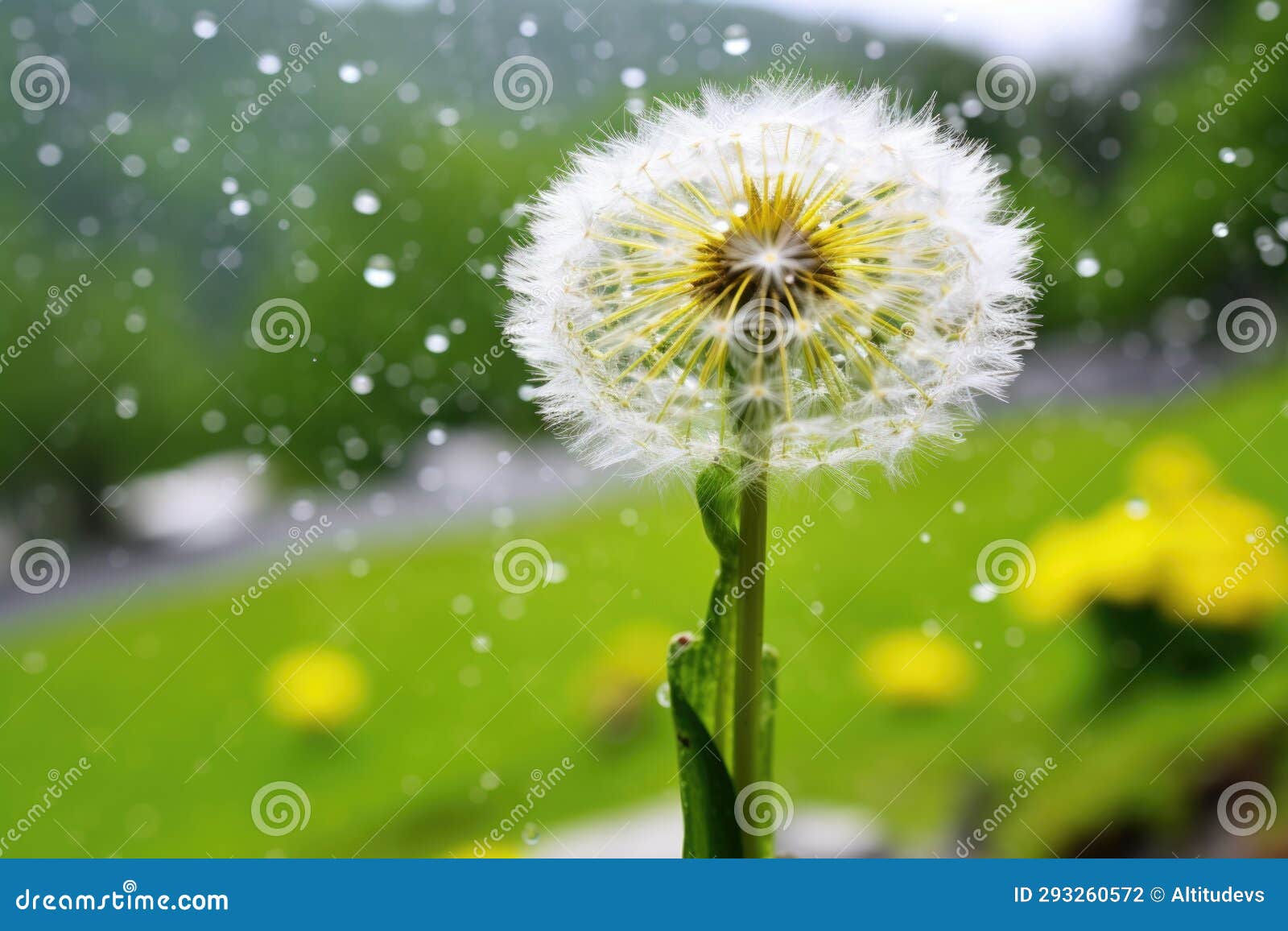 Dandelion in Full Bloom, Showered with Pollen Particles Stock Photo ...