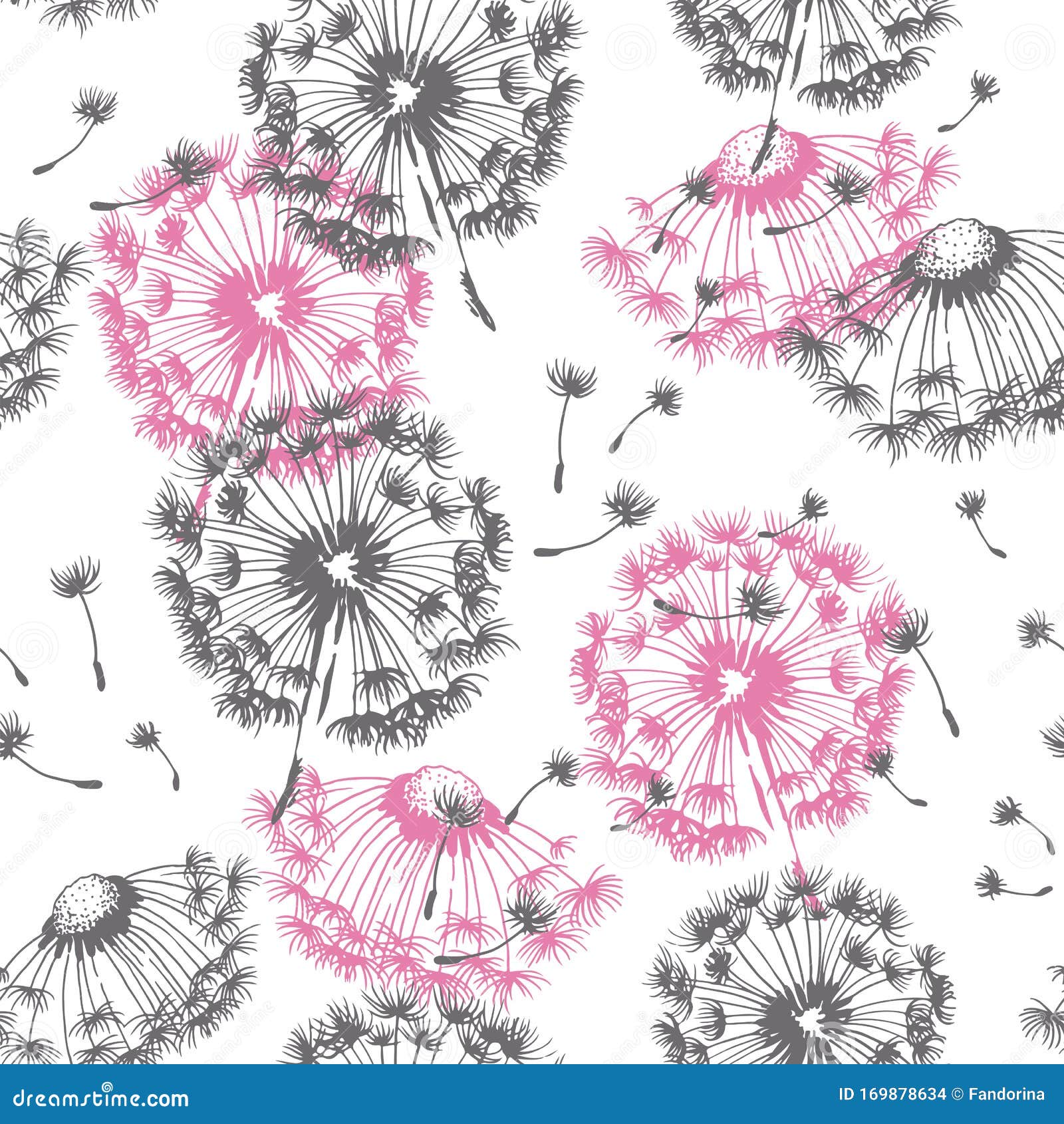 Dandelion Hand Drawn Vector Seamless Pattern Stock Vector ...