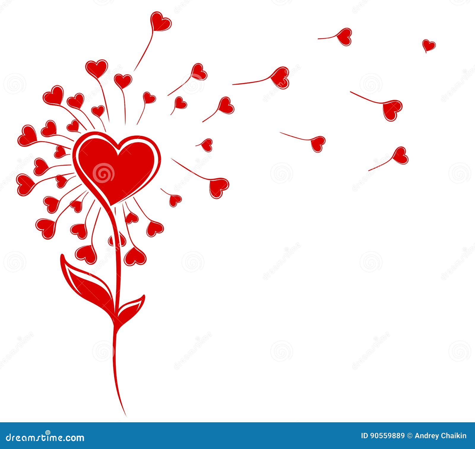 Dandelion with hearts. stock vector. Illustration of seeds - 90559889