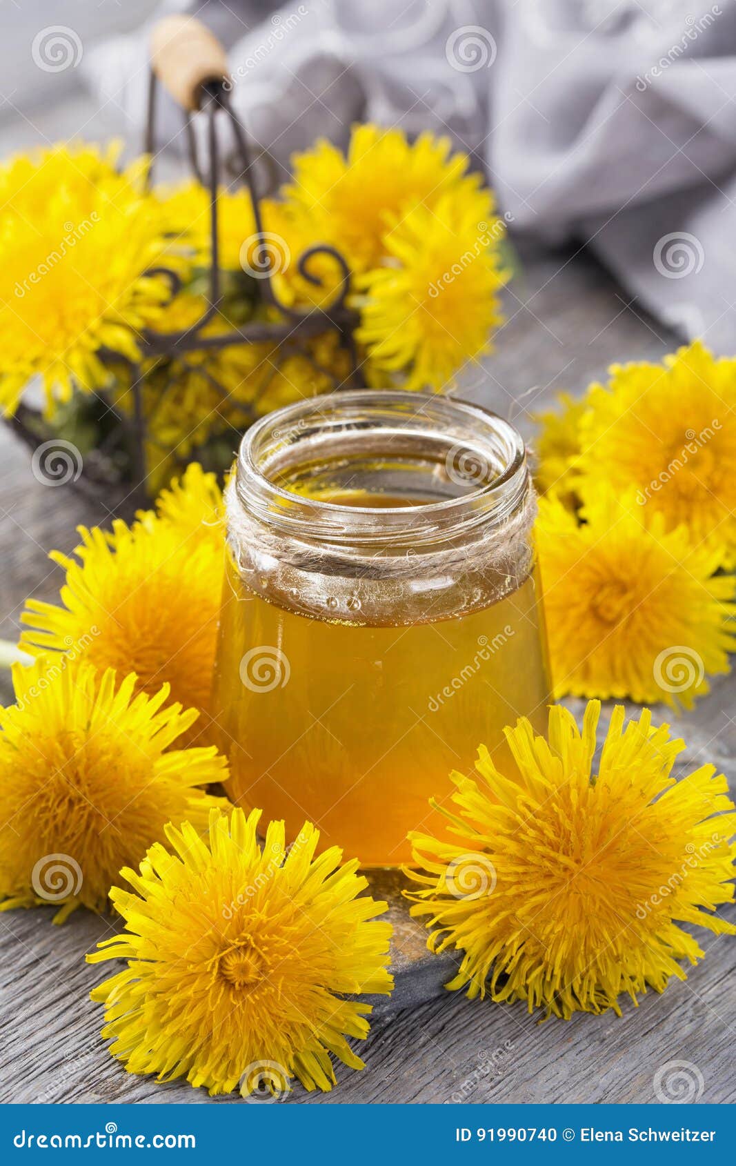 Dandelion jam in a jar stock photo. Image of table, rope - 91990740