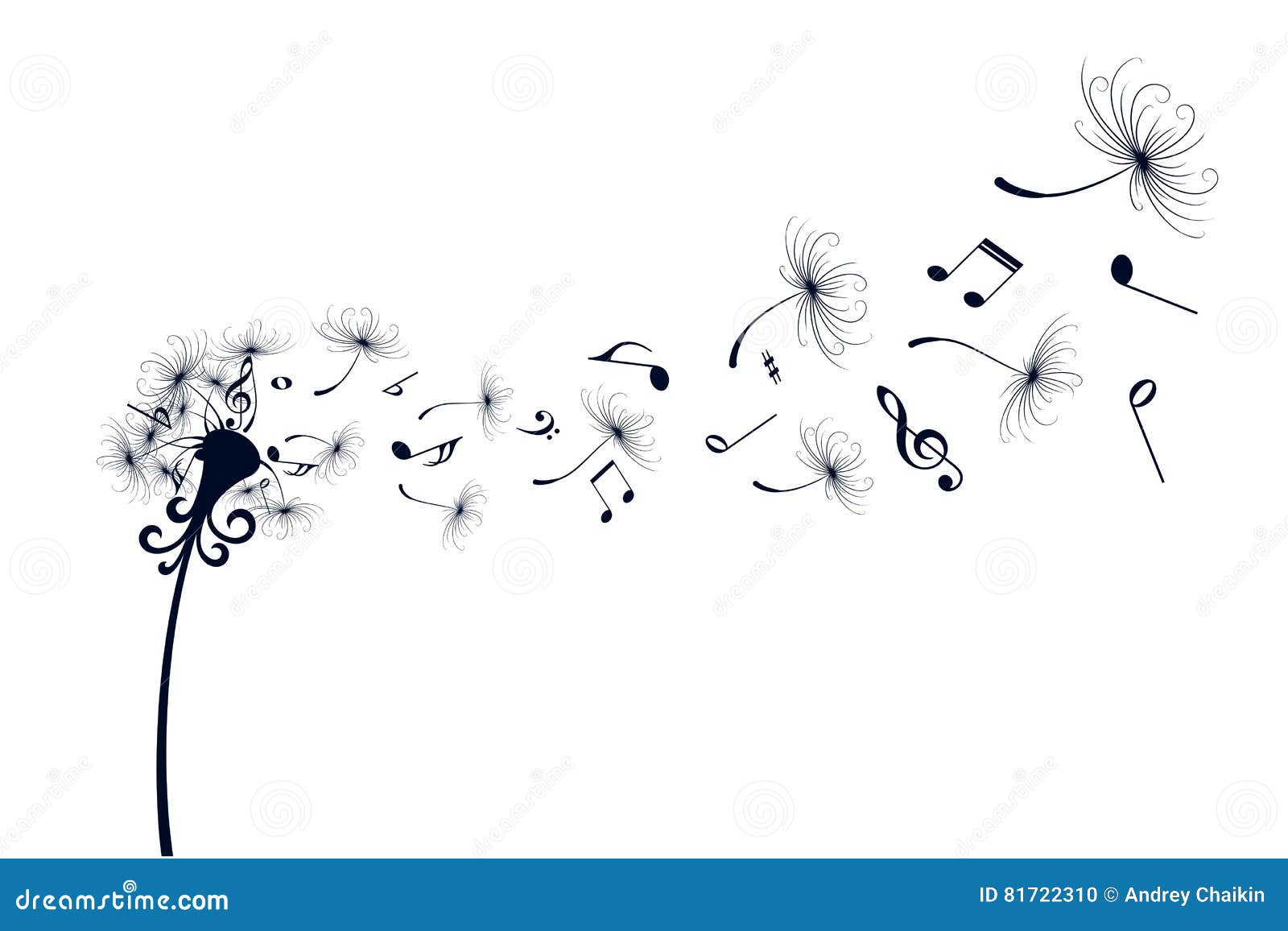 Dandelion with Music Notes. Stock Vector - Illustration of musical ...