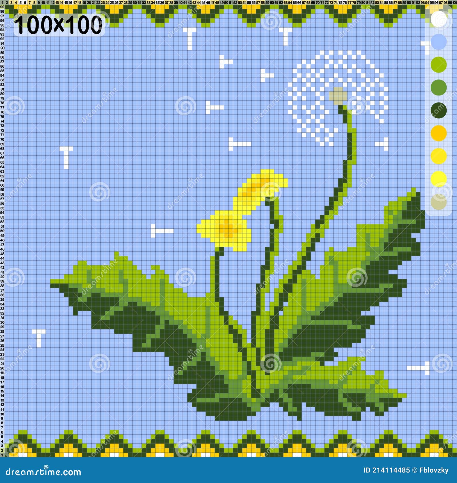 Dandelion Pixel Art Pattern Seamless. 8 Bit Blowball Flower Background ...