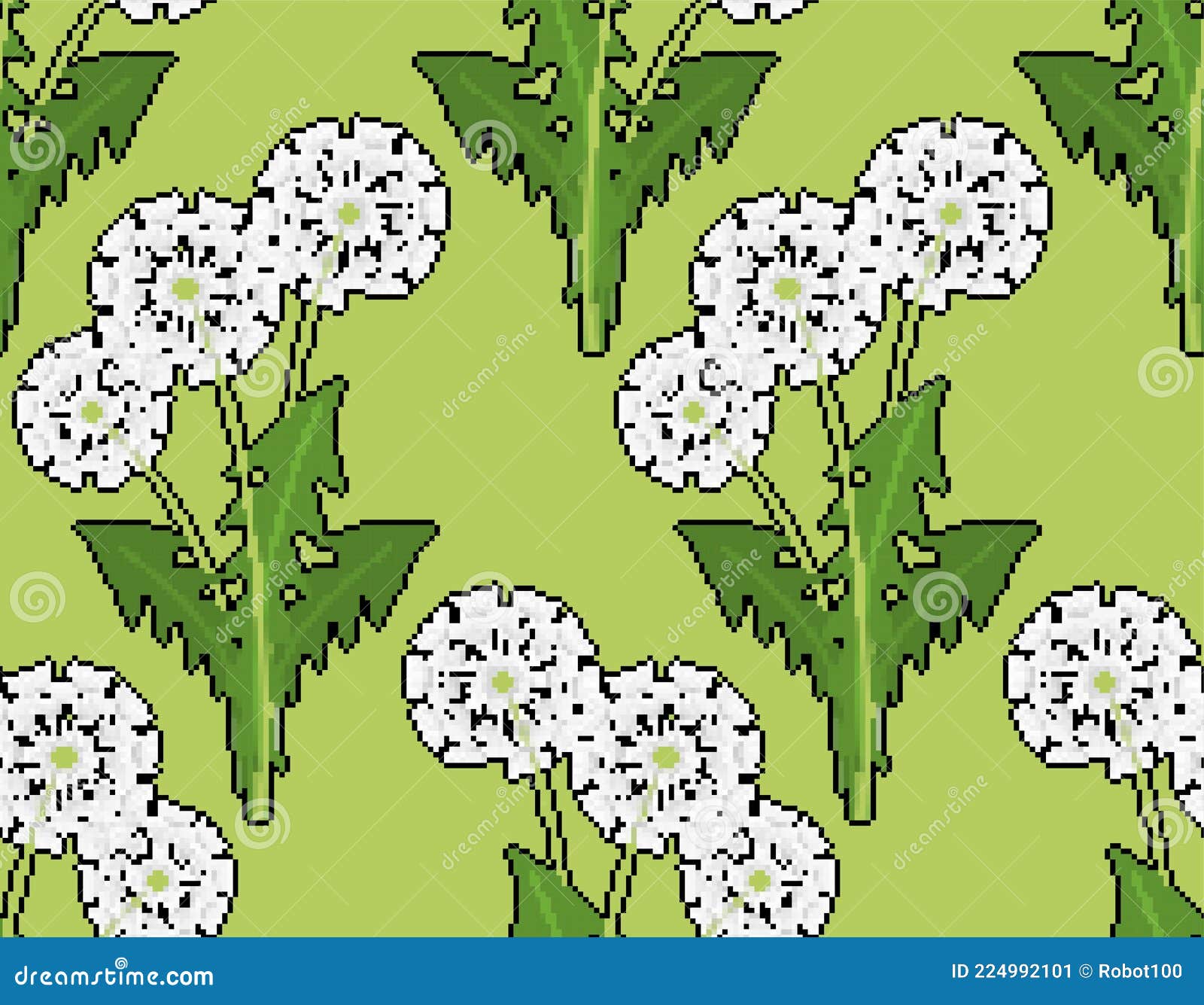 Dandelion Pixel Art Pattern Seamless. 8 Bit Blowball Flower Background ...