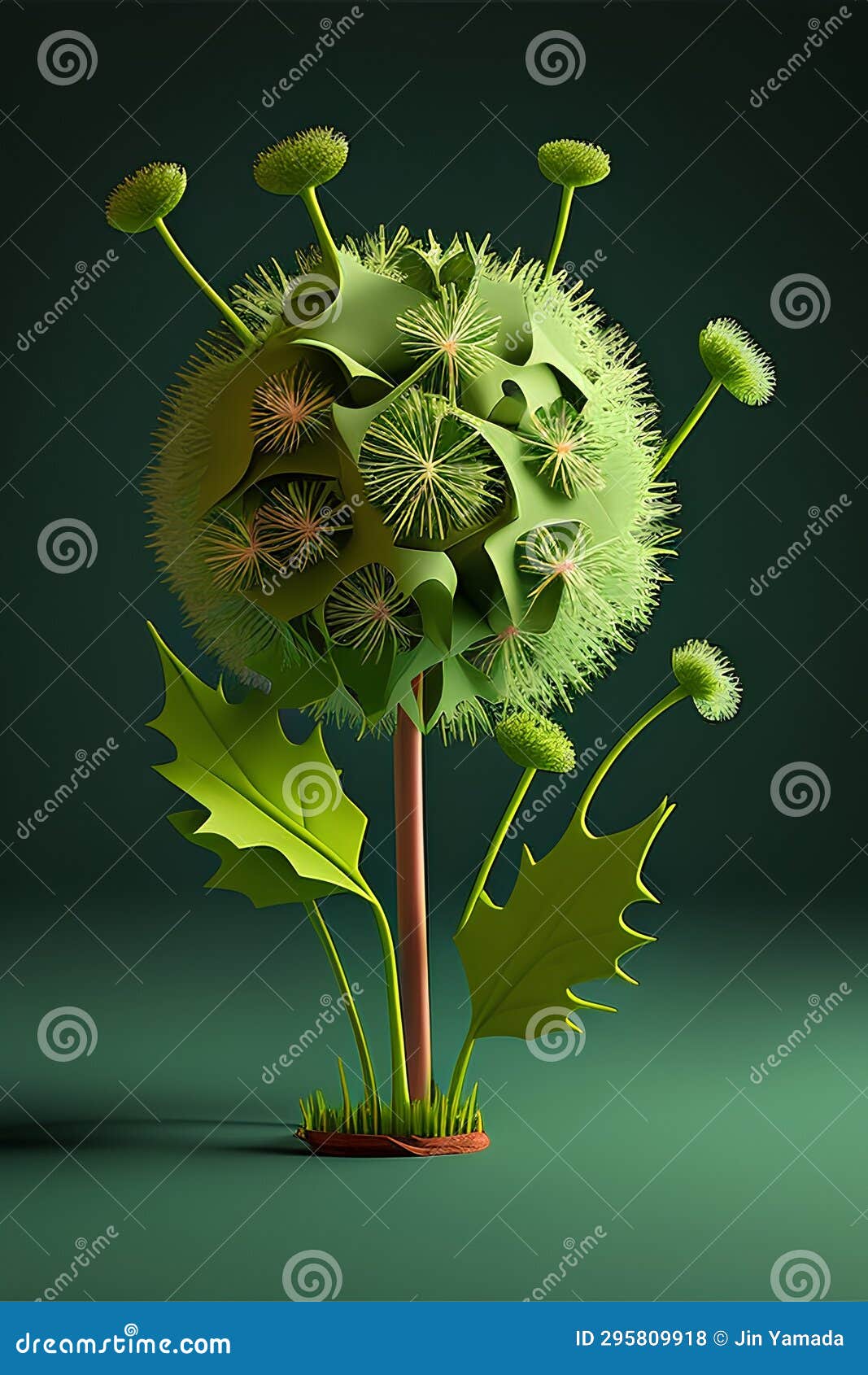 Dandelion Plant on Green Background, 3d Render, Illustration Stock ...