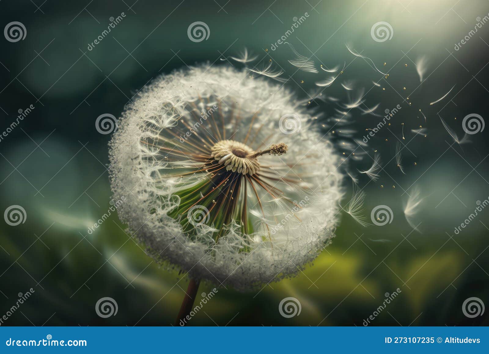 Dandelion Seed Floating in the Wind, Surrounded by Nature Stock Image ...
